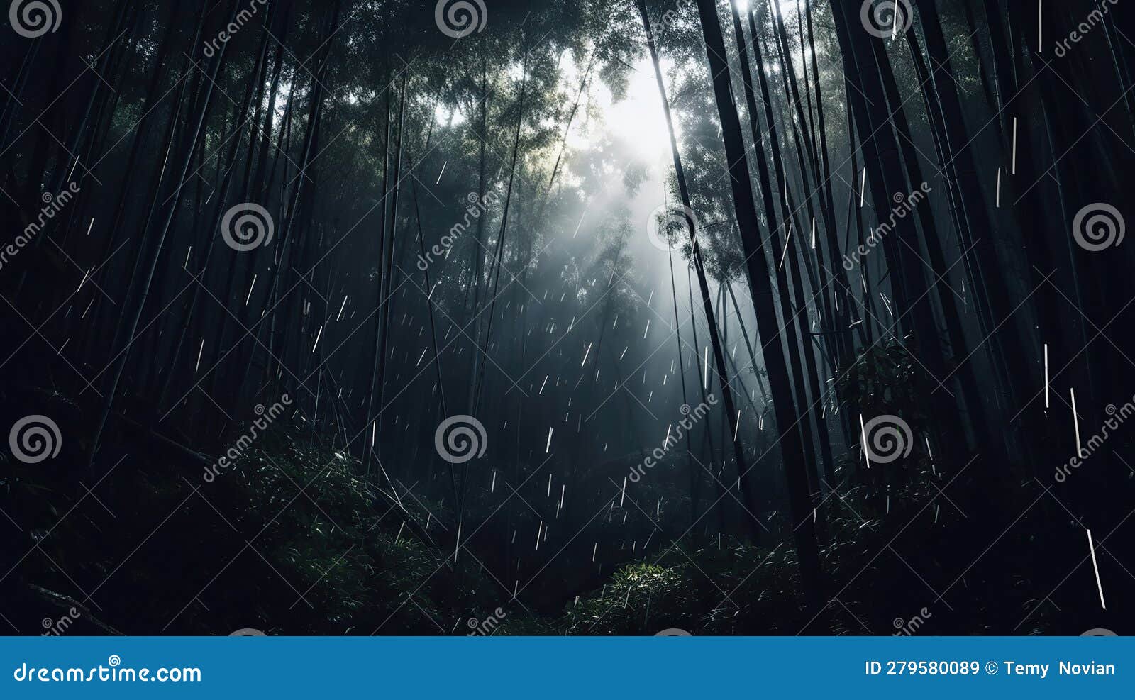 Dark Creepy Bamboo Forest with a Mysterious Light. Generative Ai Stock ...