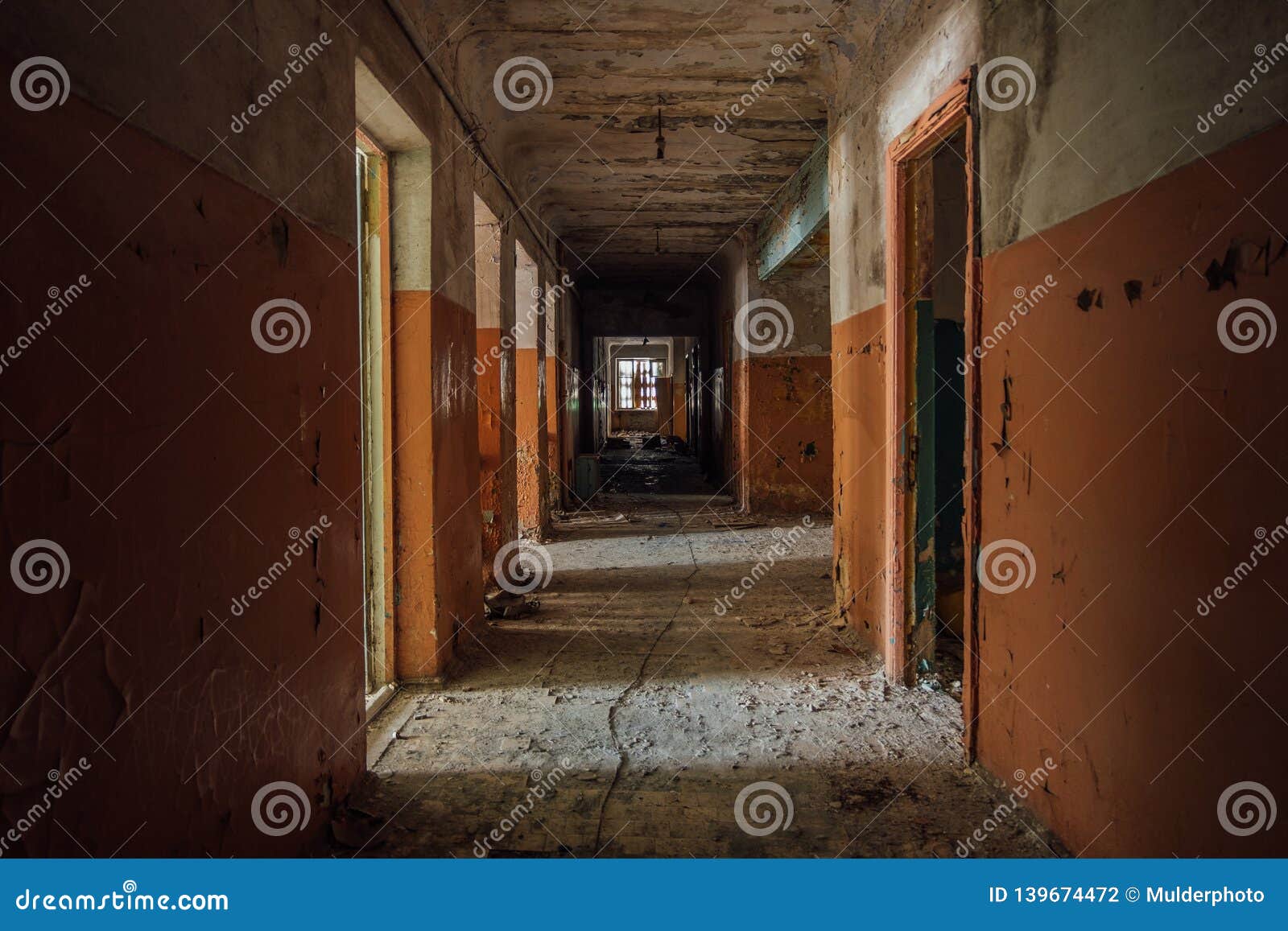 Dark Creepy Corridor of Abandoned Building Stock Photo - Image of floor ...