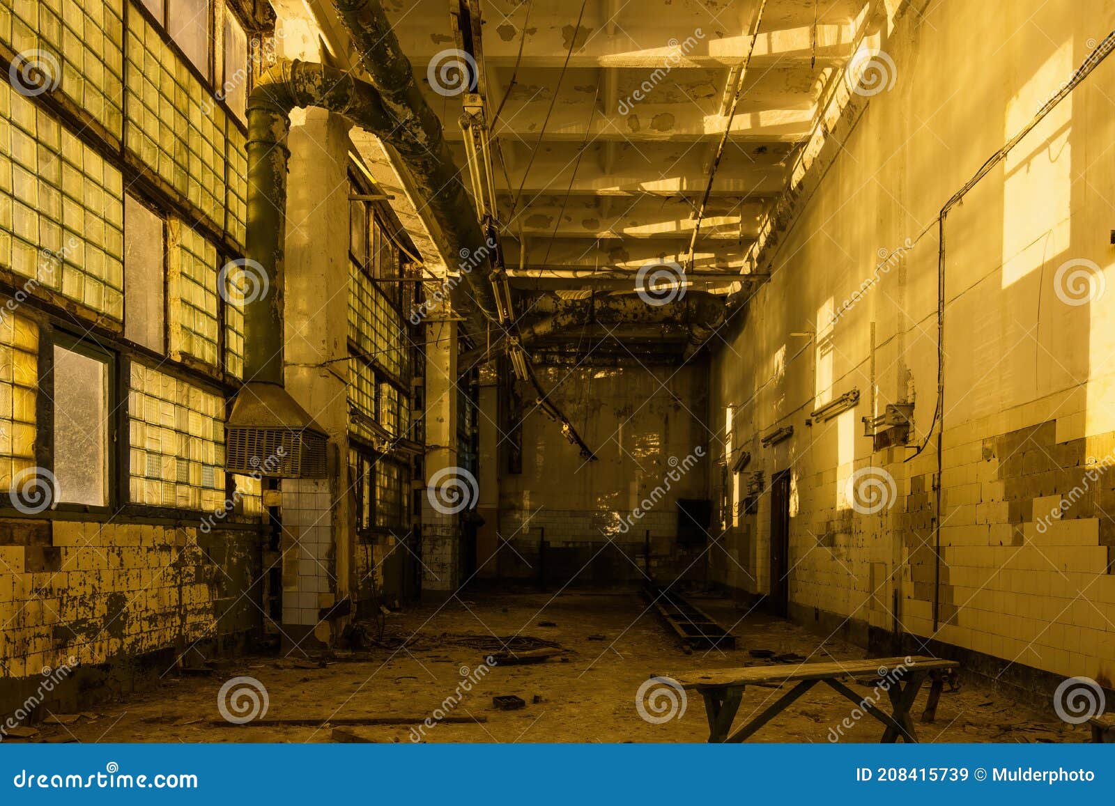 Dark Creepy Empty Abandoned Industrial Building Interior at Night Stock ...