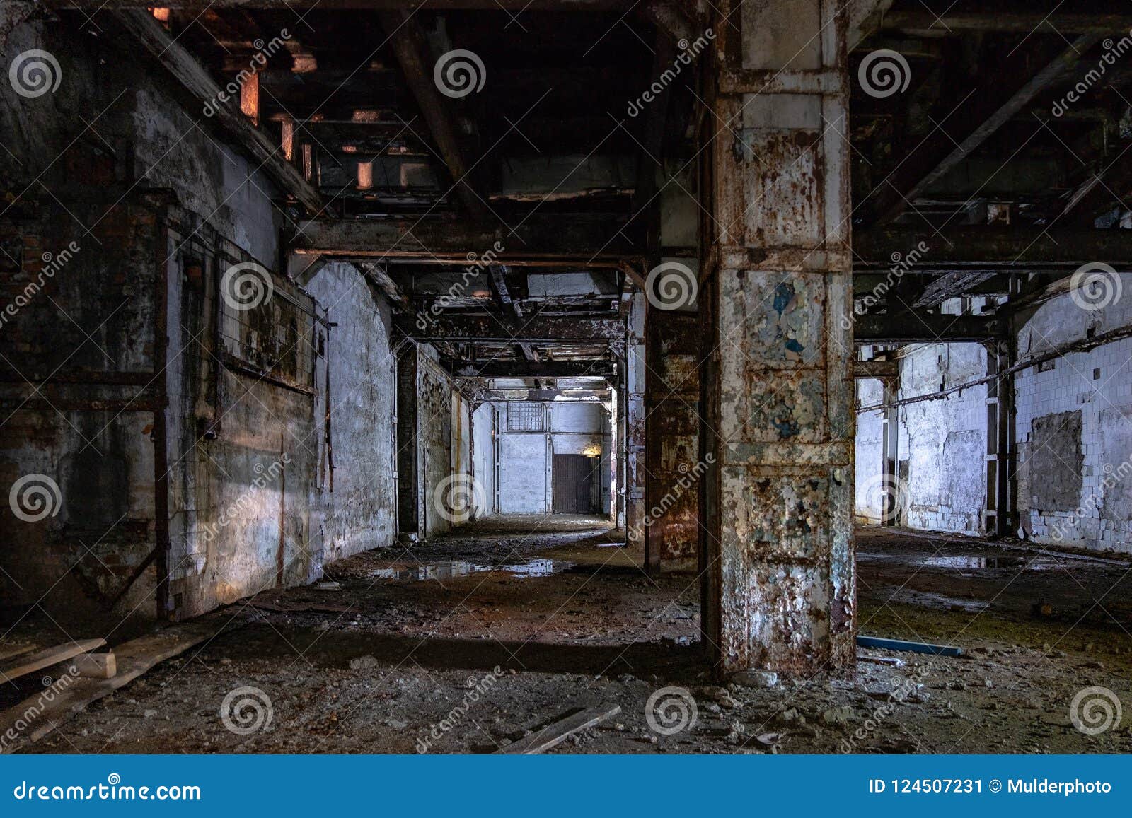 Dark and Creepy Interior of Abandoned Factory Stock Image - Image of ...