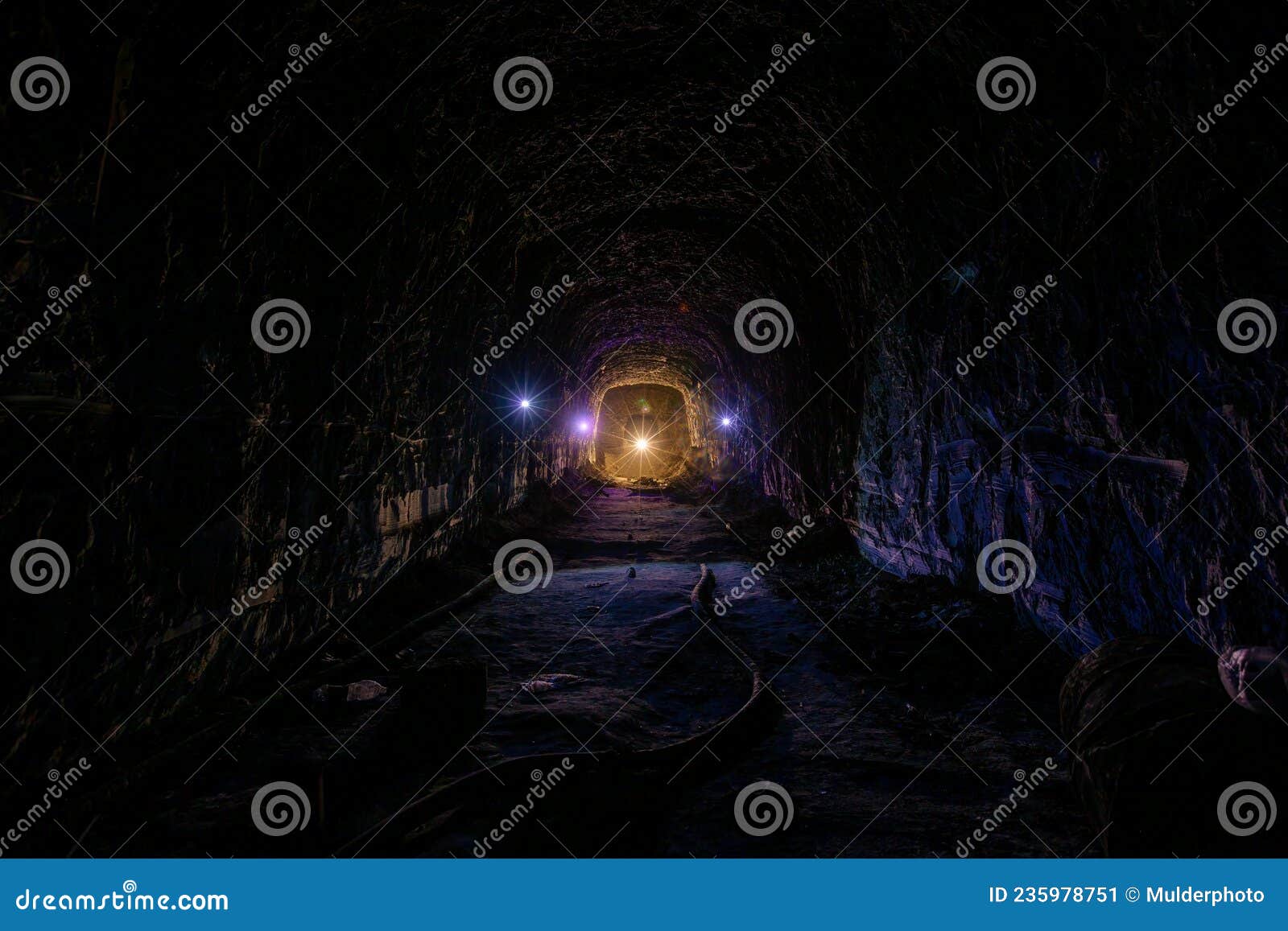 Dark Creepy Old Abandoned Mine in Backlight Stock Image - Image of ...