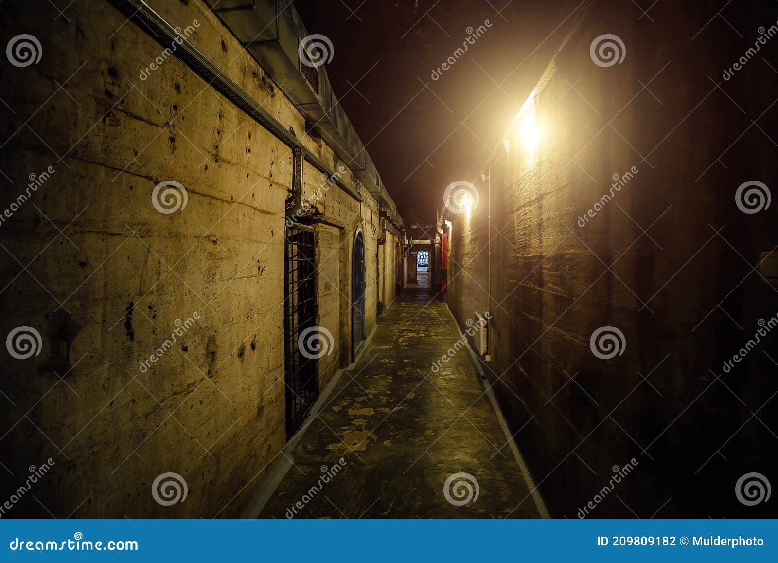 Dark Creepy Old Corridor of Underground Bunker or Prison Stock Photo ...