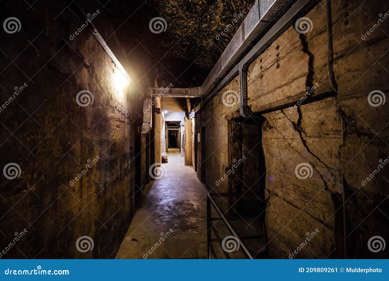 Dark Creepy Old Corridor Of Underground Bunker Or Prison Stock Image ...