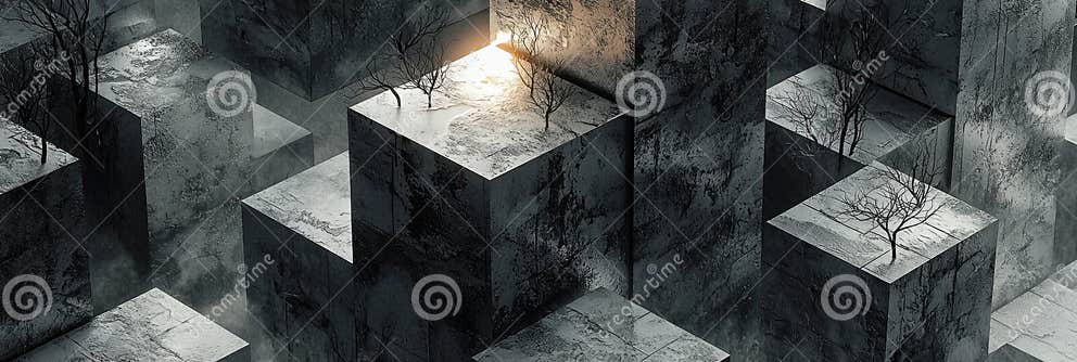 Dark Cubes Light Source Surreal Landscape Stock Photo - Image of ...