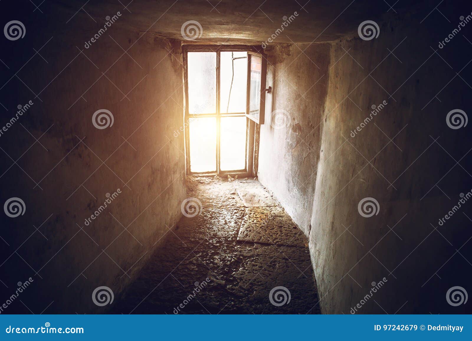 Dark Curve Corridor and Large Window on the Whole Wall, Light from the ...