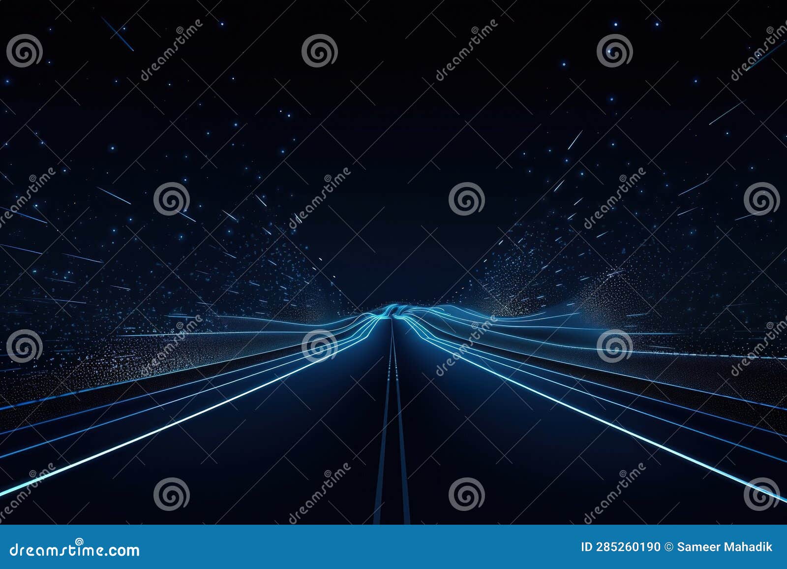 Dark Cyber Roads with Bright Neon Blue Boundaries. Generative AI Stock ...