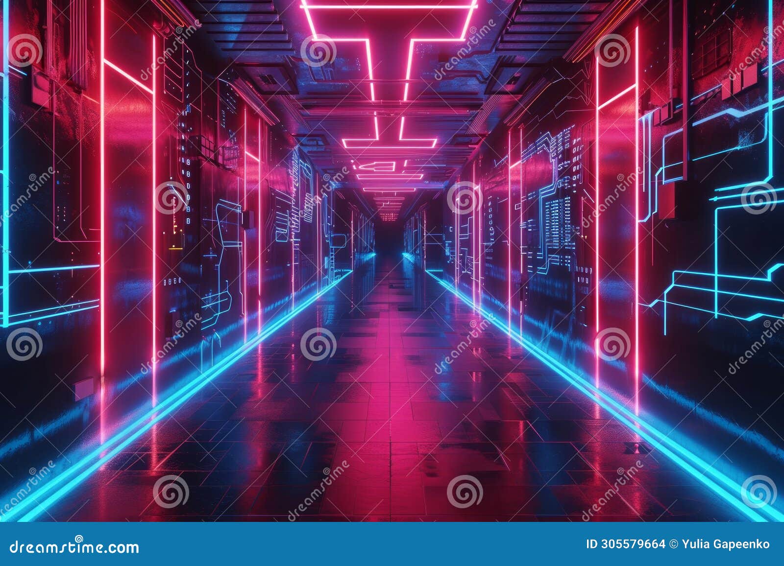 A Dark, Cyberpunk-inspired Setting Adorned with Neon Grids and Circuit ...
