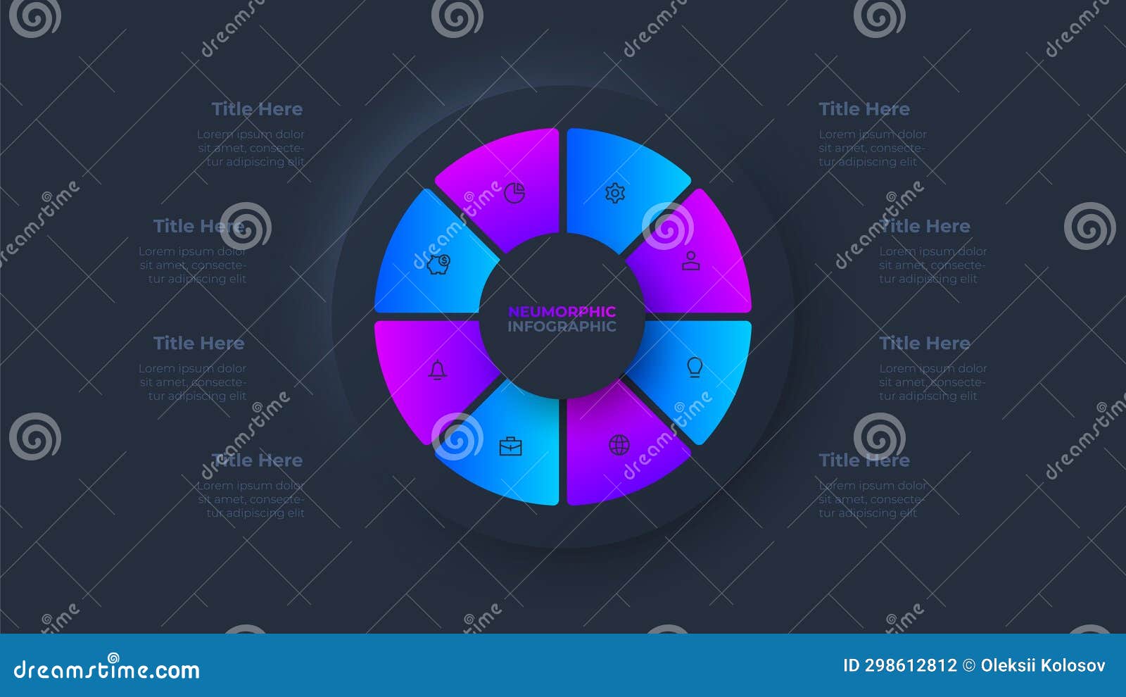 Dark Cycle Neumorphism Diagram Divided into 8 Sectors. Circle ...
