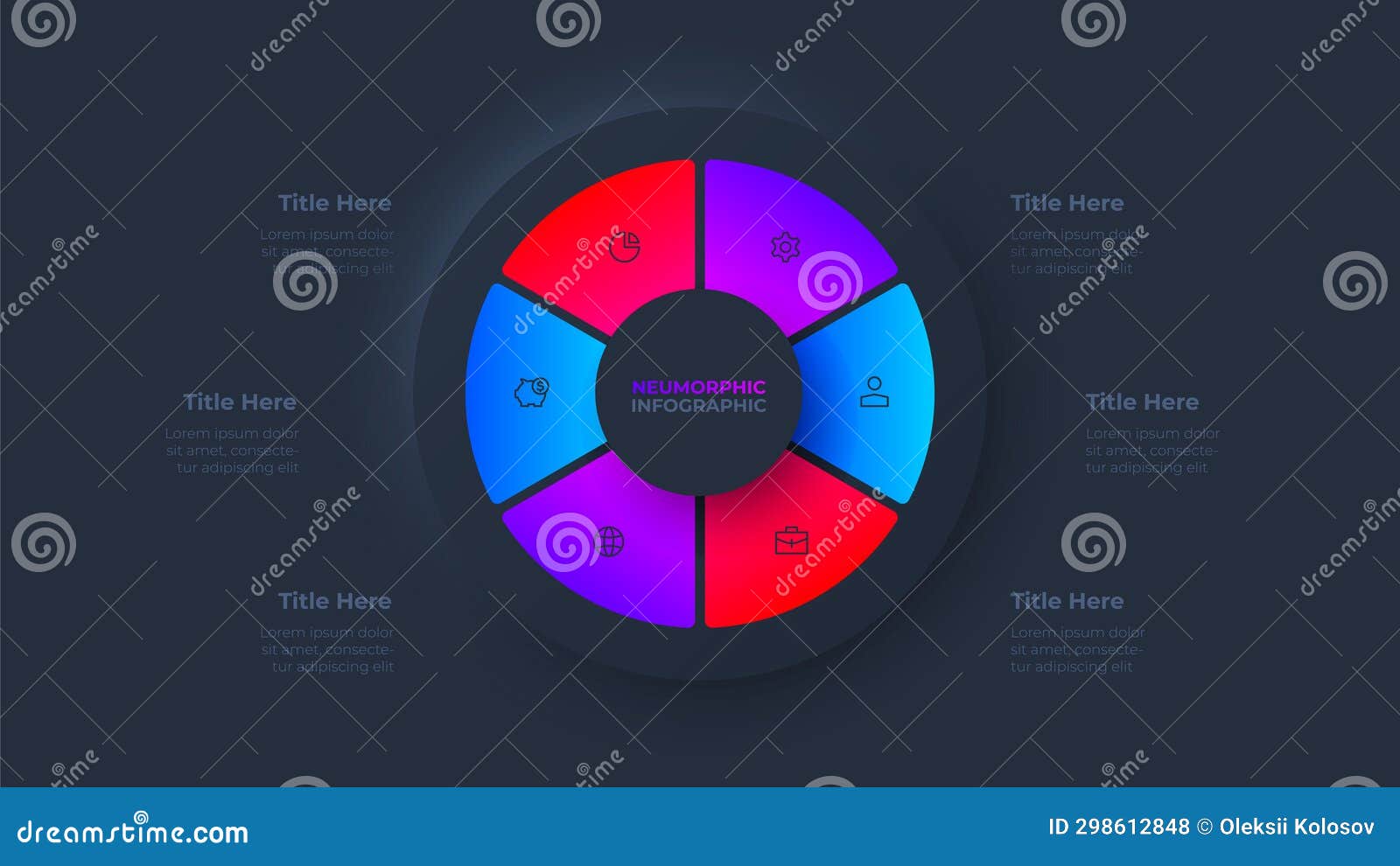 Dark Cycle Neumorphism Diagram Divided into 6 Sectors. Circle ...