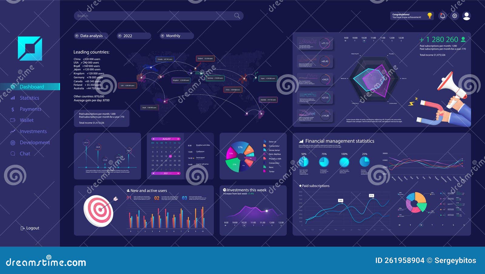 Dashboard Mockup. Website Template With Infographics Or Diagrams And ...
