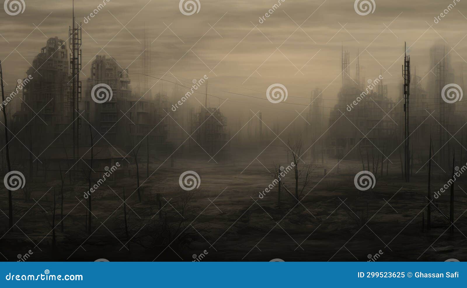 Dark days in a dystopia stock illustration. Illustration of skyline ...