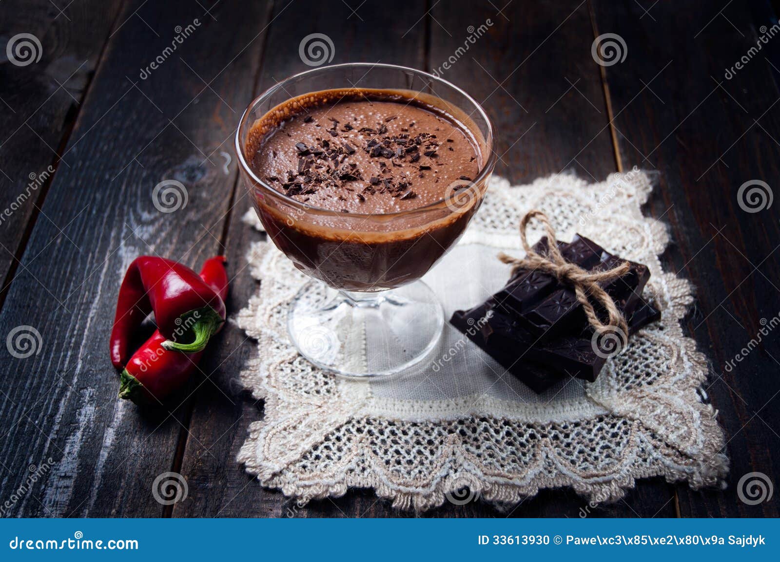 Dark and Delicate Chocolate Mousse with Chilli Pepper Stock Photo ...