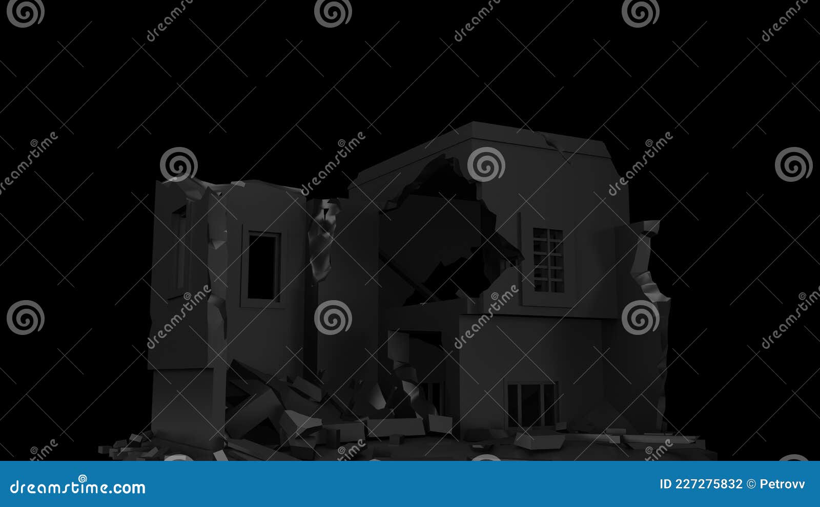 Dark Destroyed Black Building Stock Illustration - Illustration of ...