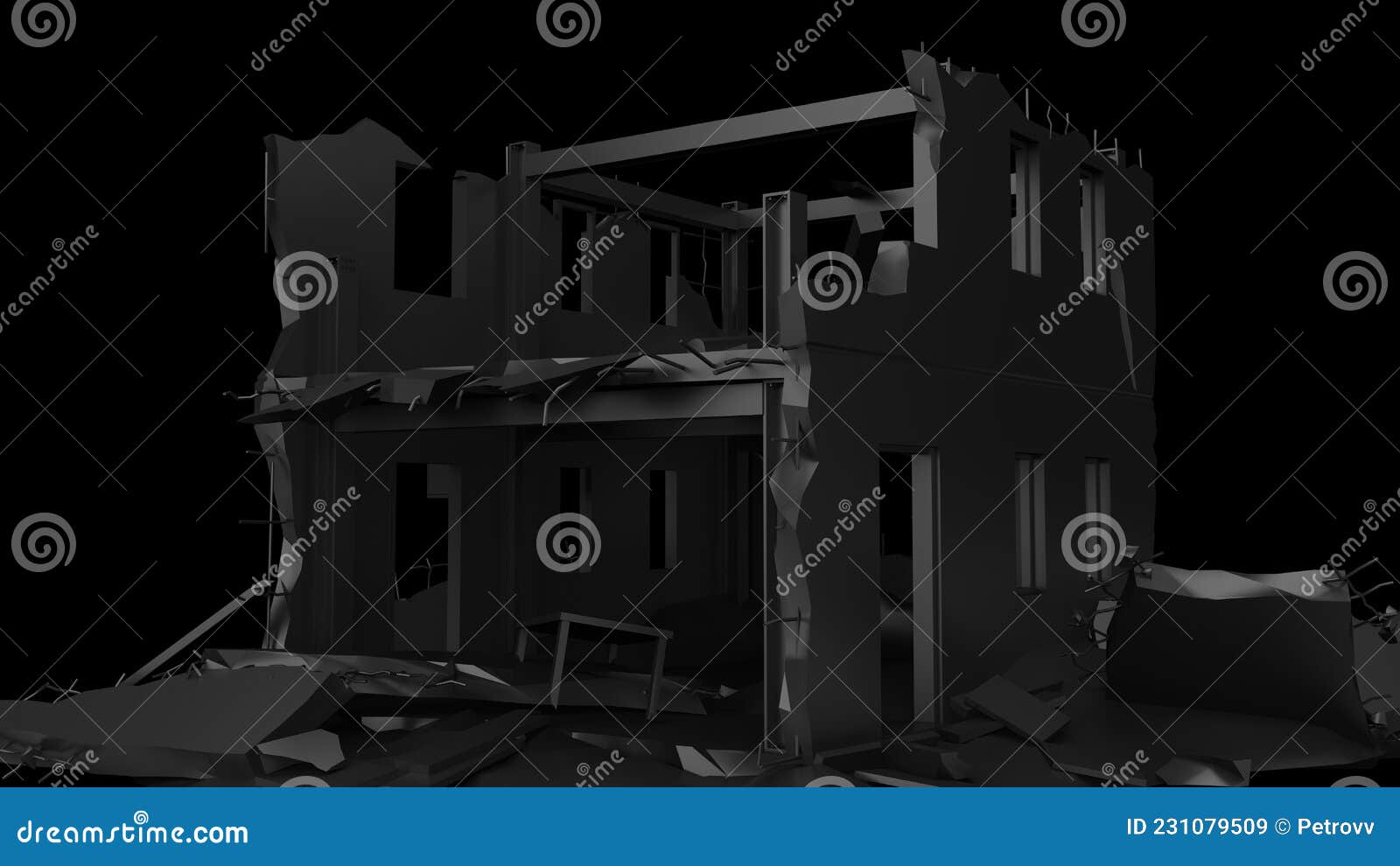 Dark Destroyed Black Building Stock Illustration - Illustration of ...