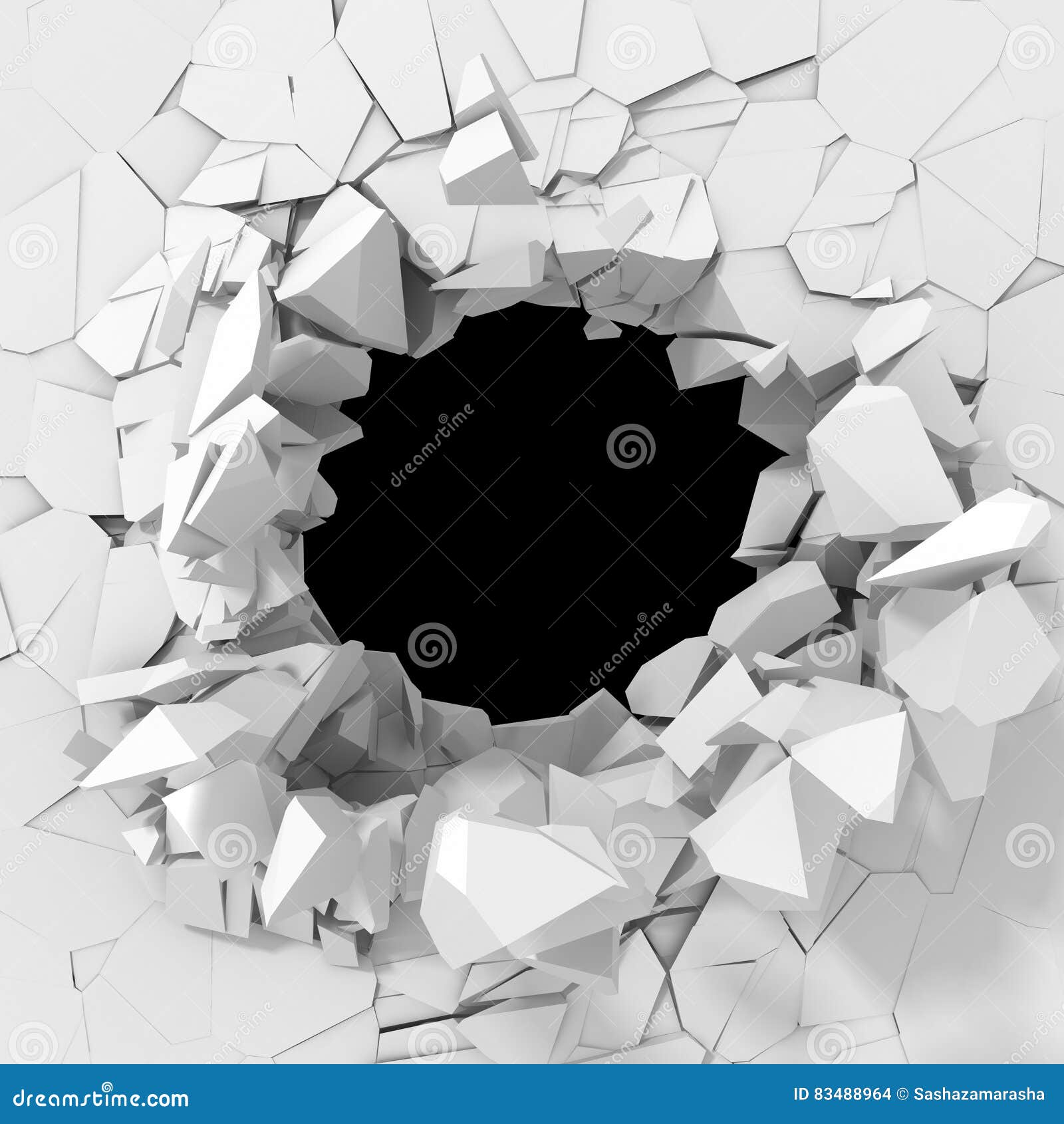 Dark Destruction Cracked Hole In White Stone Wall Stock Illustration ...