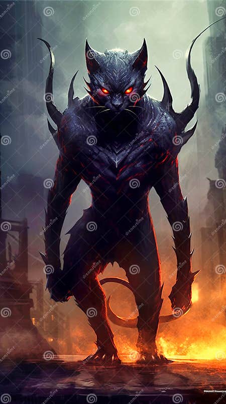 A Dark Devils Cat Hostile Evil, Generative AI Stock Illustration - Illustration of animal ...