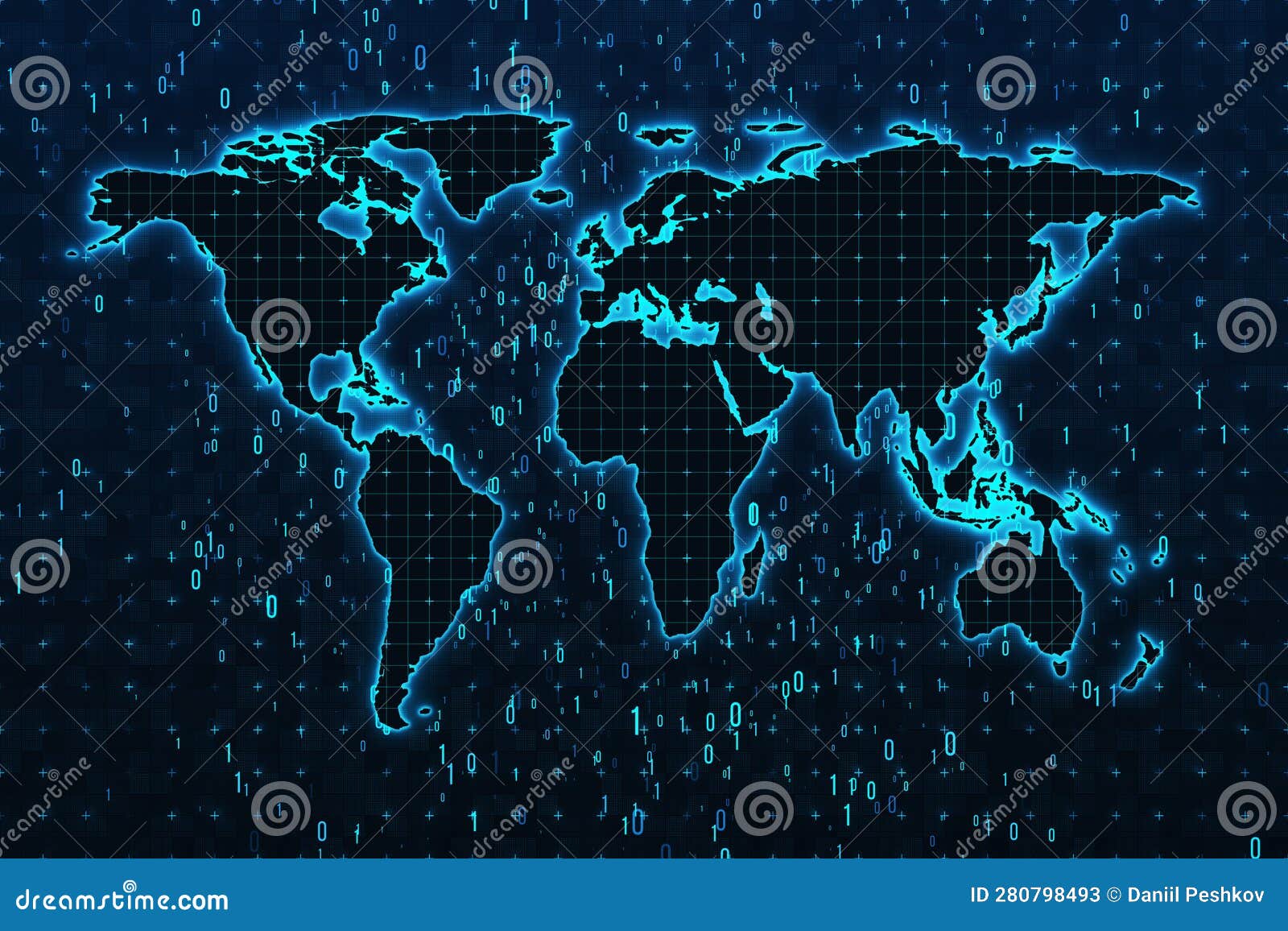 Dark Digital World Map Background. Stock Illustration - Illustration of ...