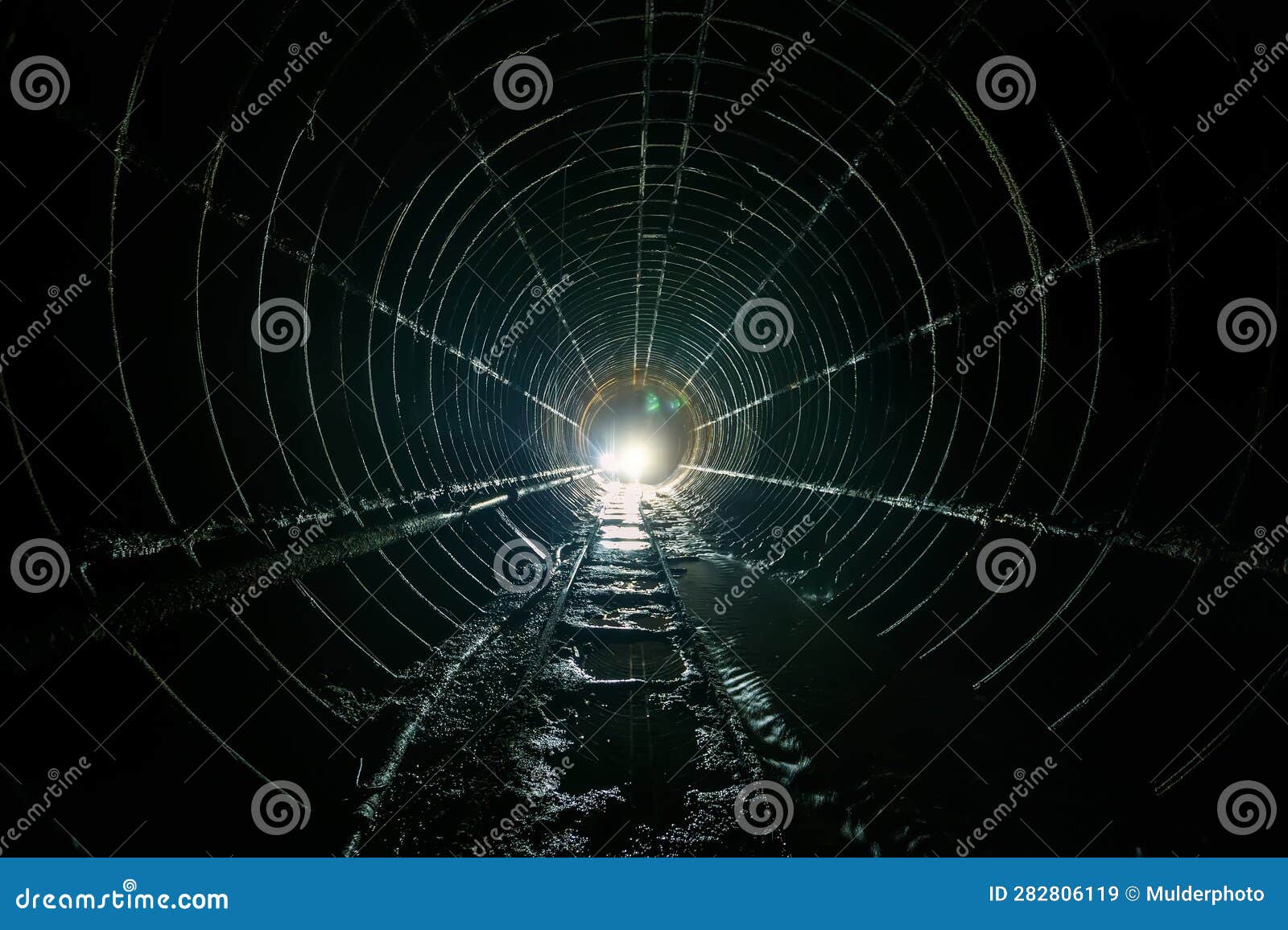 Dark Dirty Abandoned Subway Tunnel with Rusty Railway Stock Image ...