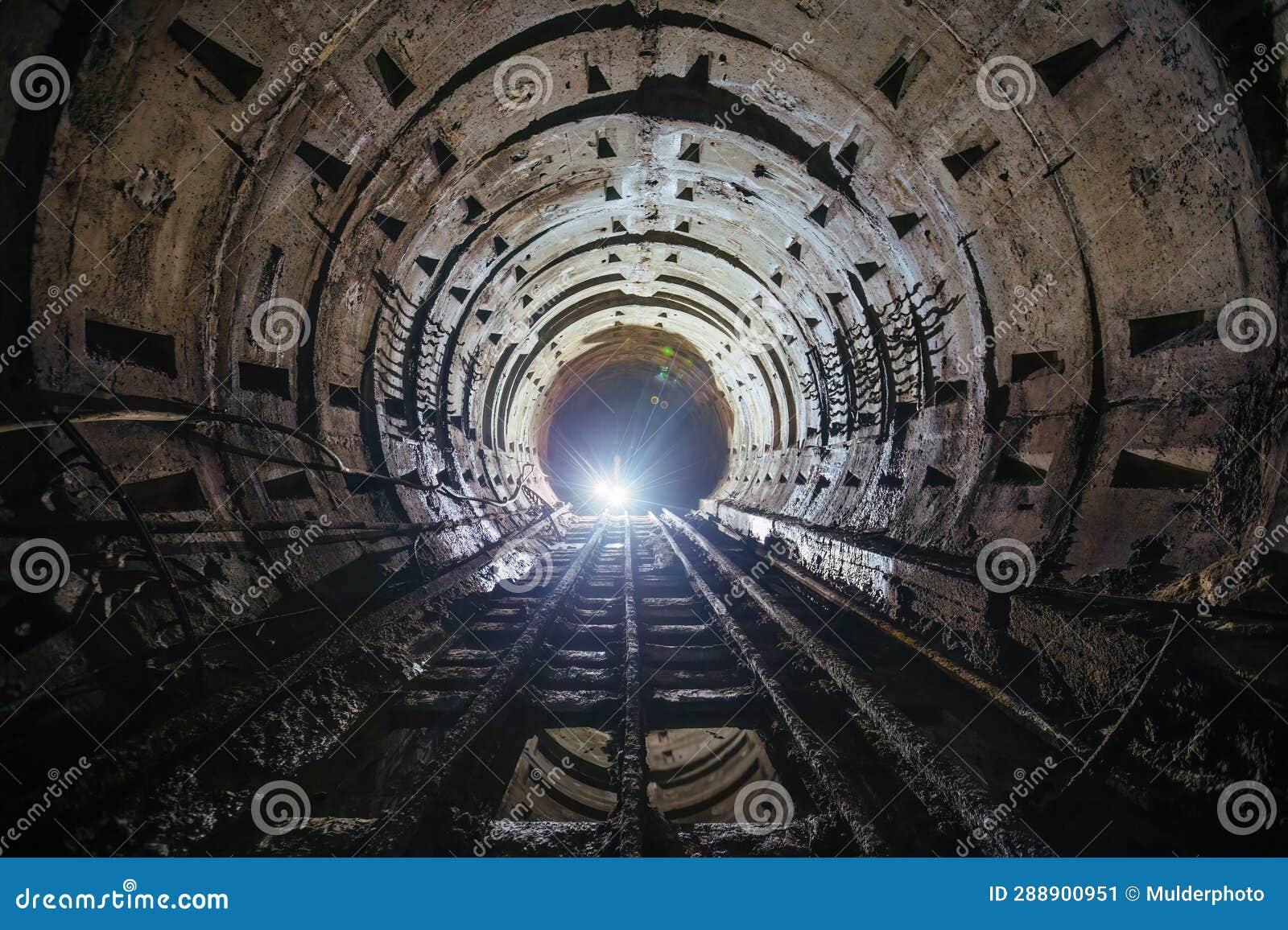 Dark Dirty Abandoned Subway Tunnel with Rusty Railway Stock Image ...