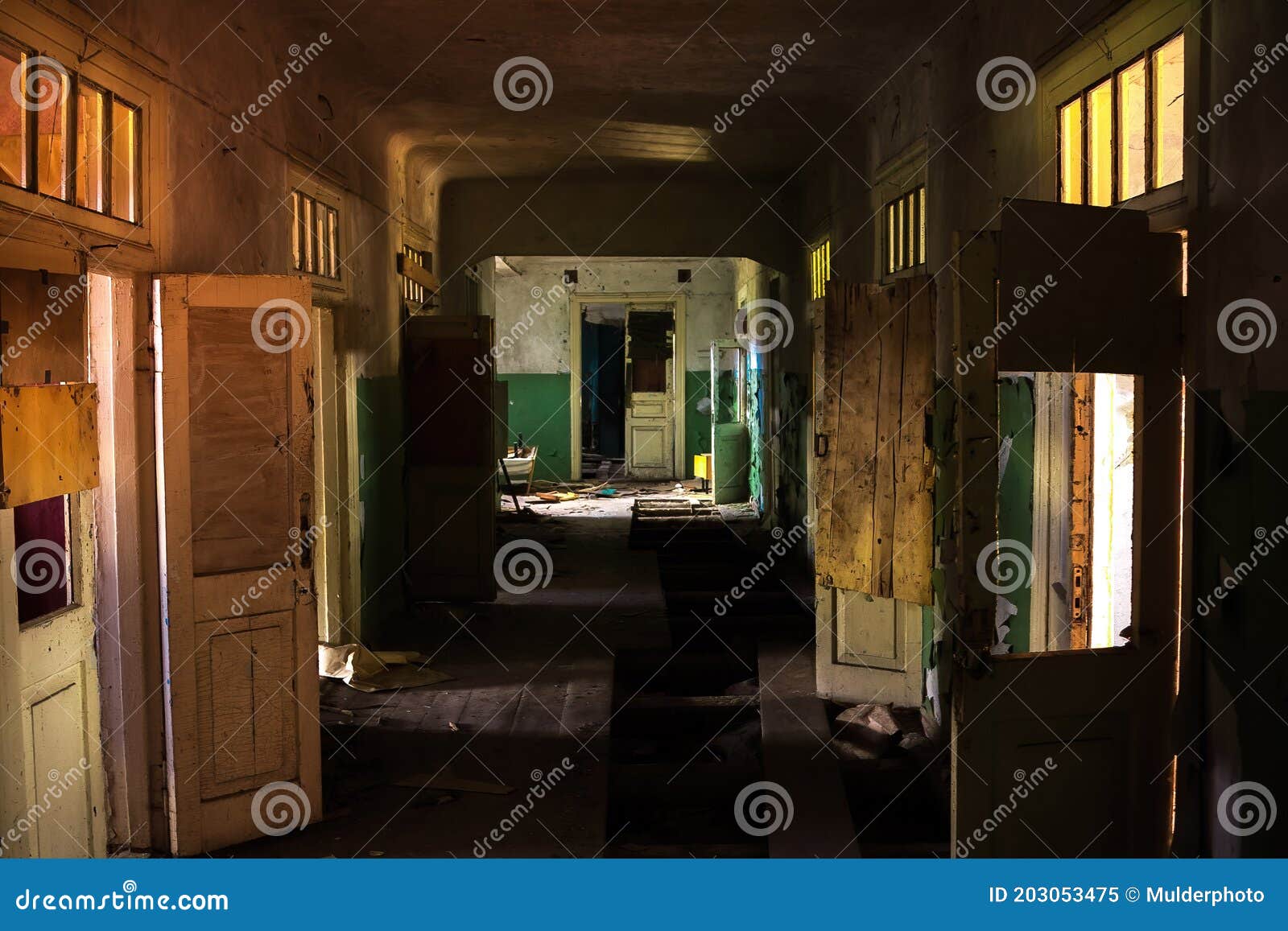 Dark Dirty Corridor of Old Abandoned Building Stock Image - Image of ...