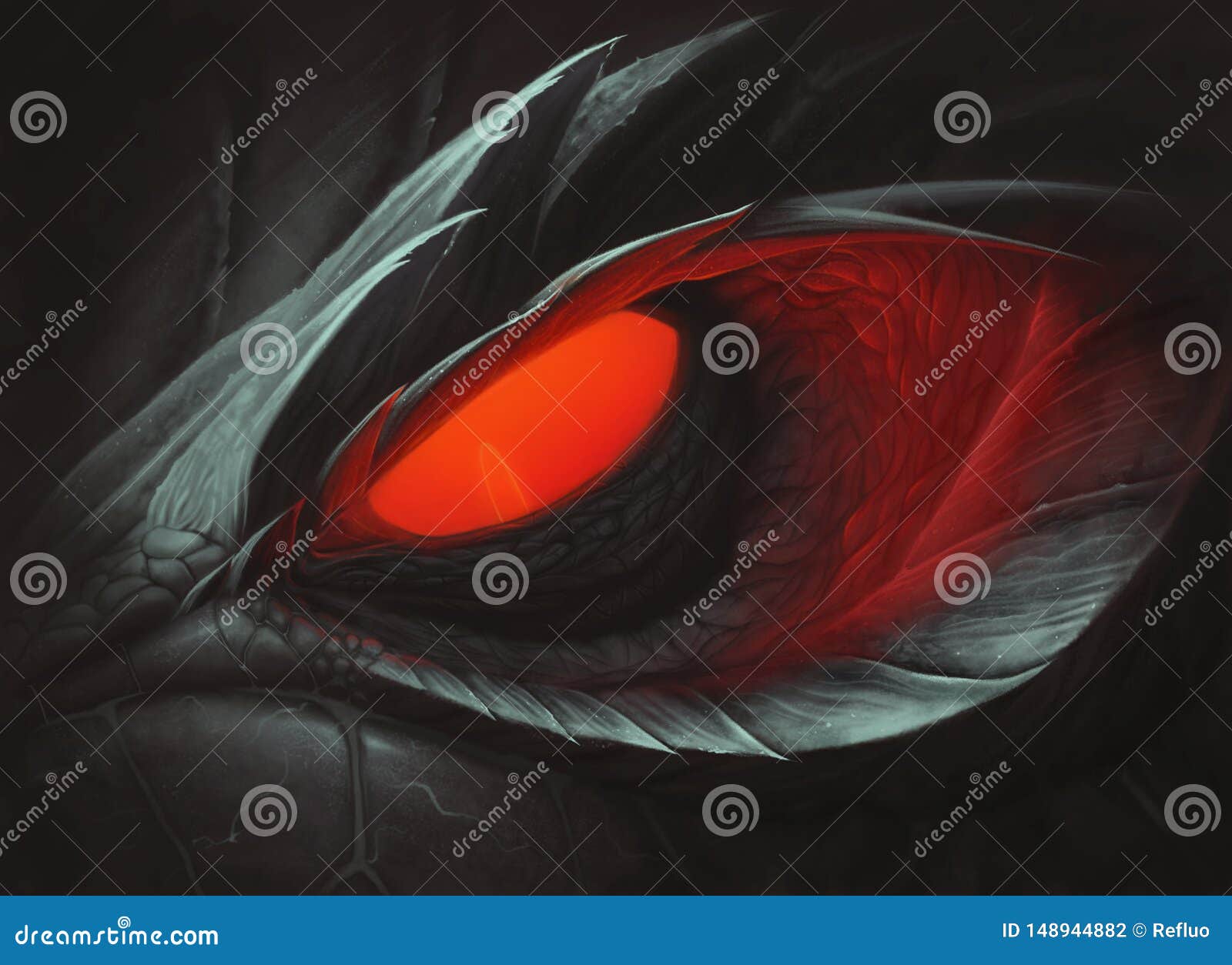 Dark Dragon Red Glowing Eye Stock Illustration - Illustration of ...