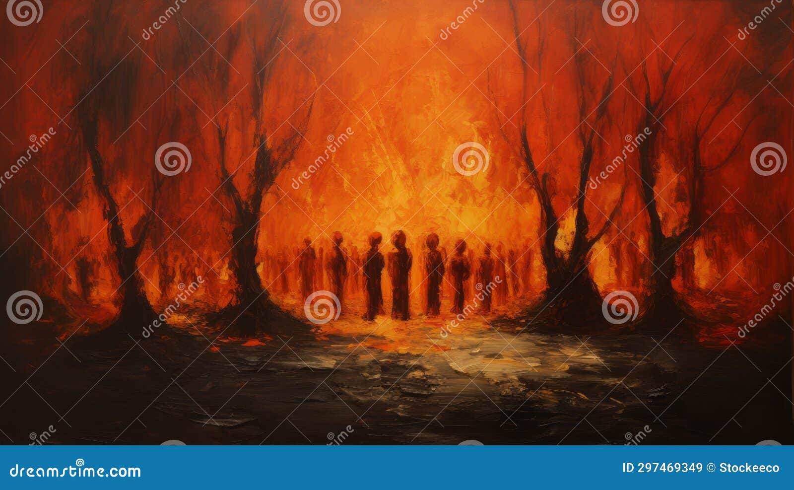 Emotional and Dramatic Forest Scene: Dark Orange Oil Portraitures Stock ...