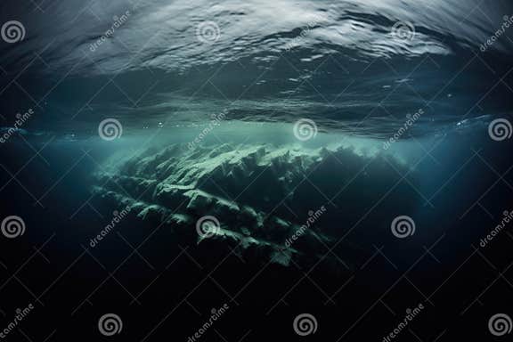 Dark, Dramatic Underwater View of Iceberg Edge Stock Photo - Image of ...