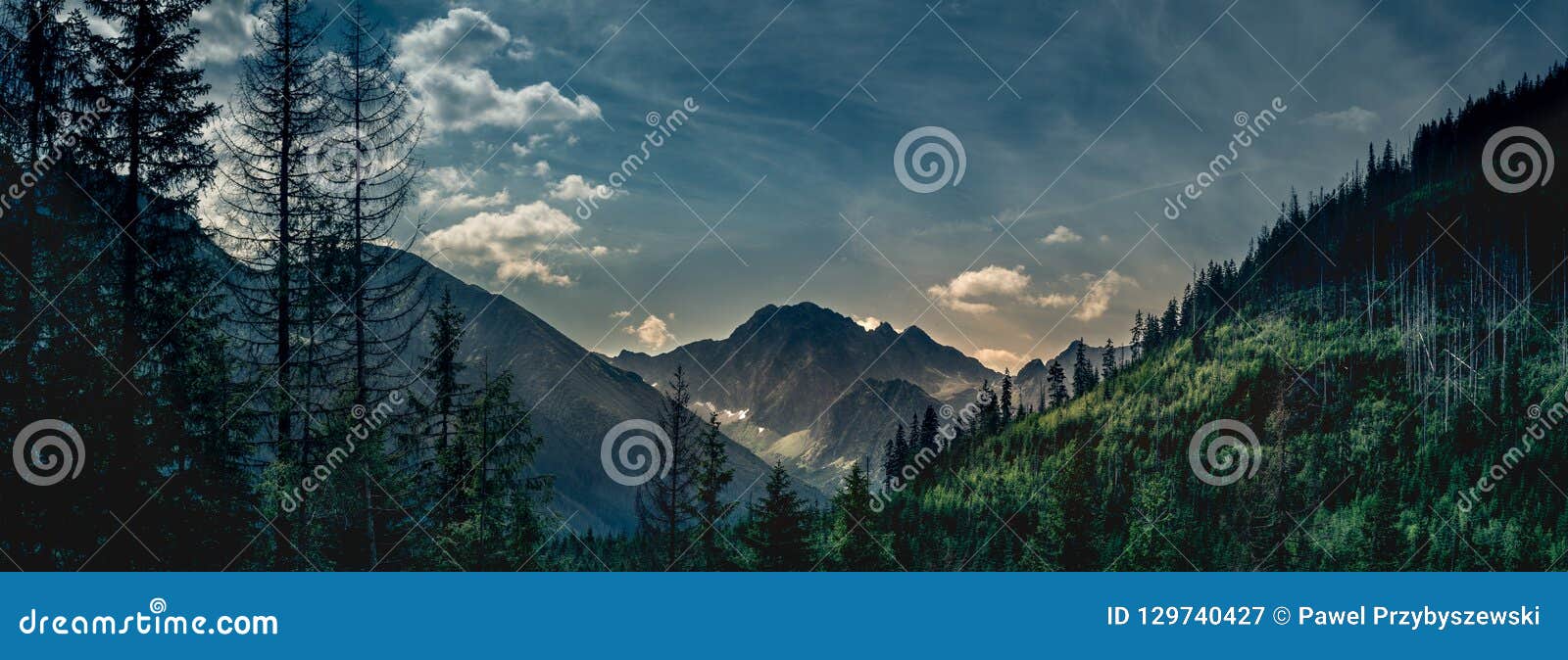 Dark and Dramatic View on the Mountain Peak in the Valley. Stock Image ...