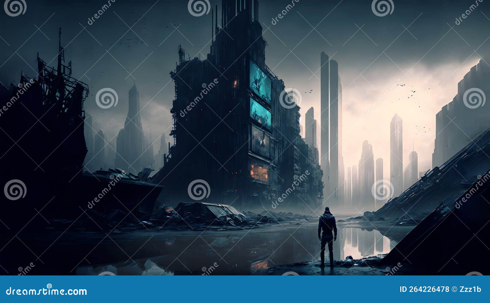 Dark Dystopian Dead Cityscape, Neural Network Generated Art Stock ...