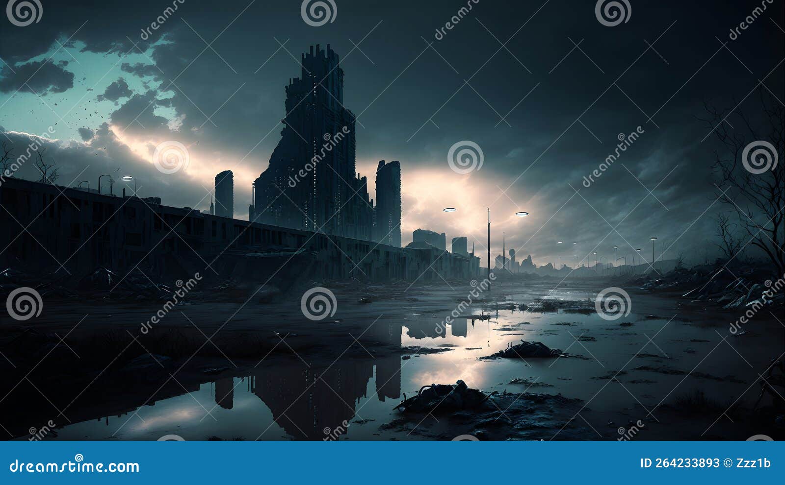 Dark Dystopian Dead Cityscape, Neural Network Generated Art Stock Image ...