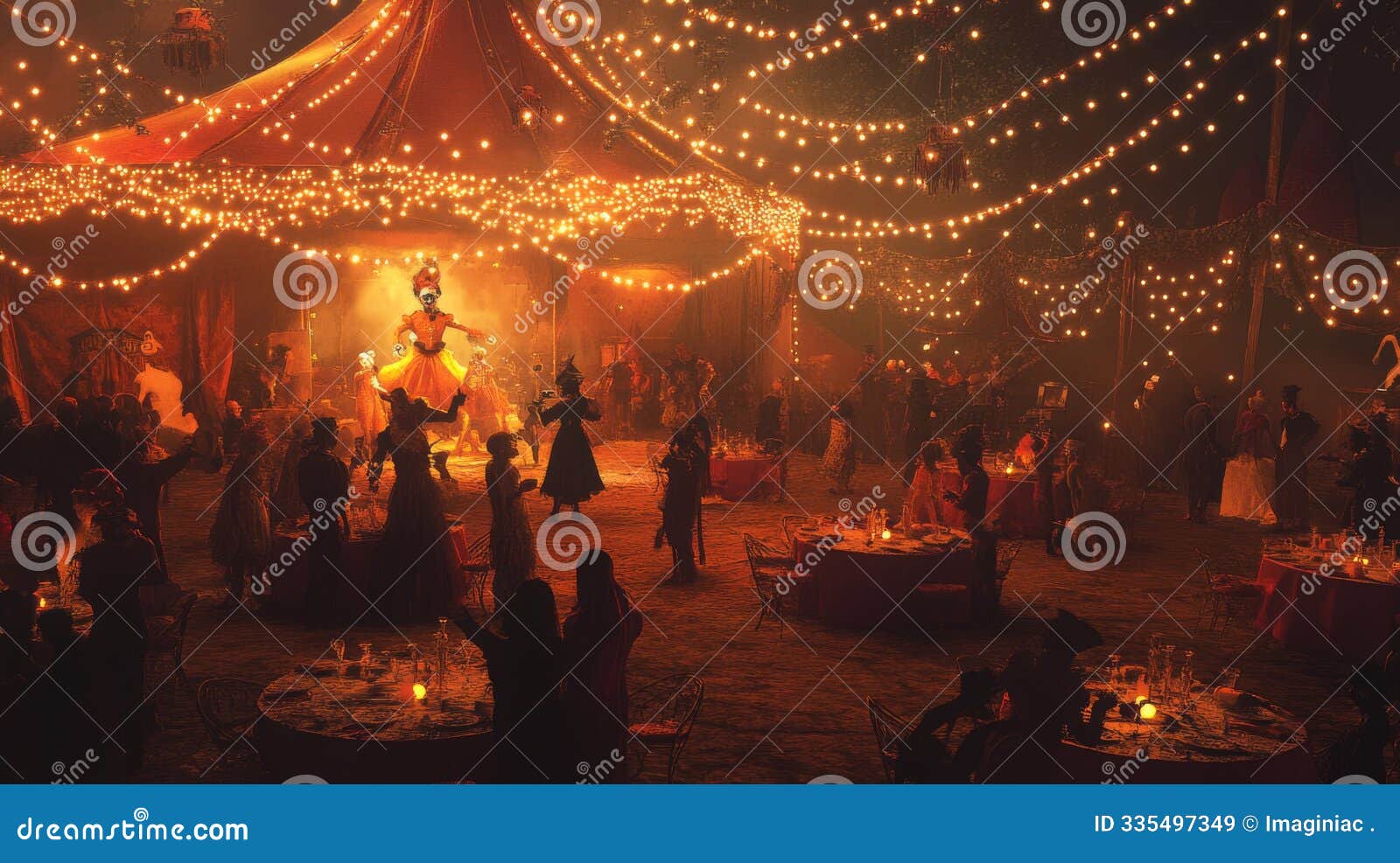 A Dark and Eerie Gathering Underneath String Lights in a Circus Tent ...