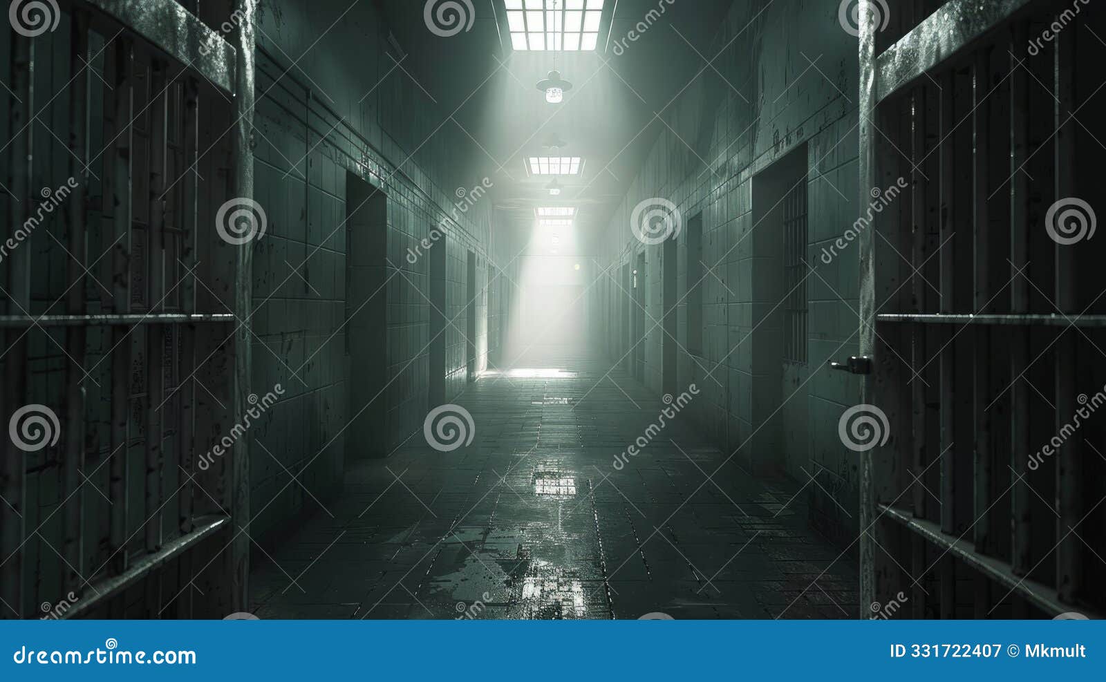 A Dark and Eerie Prison Corridor Illuminated by a Single Beam of Light ...