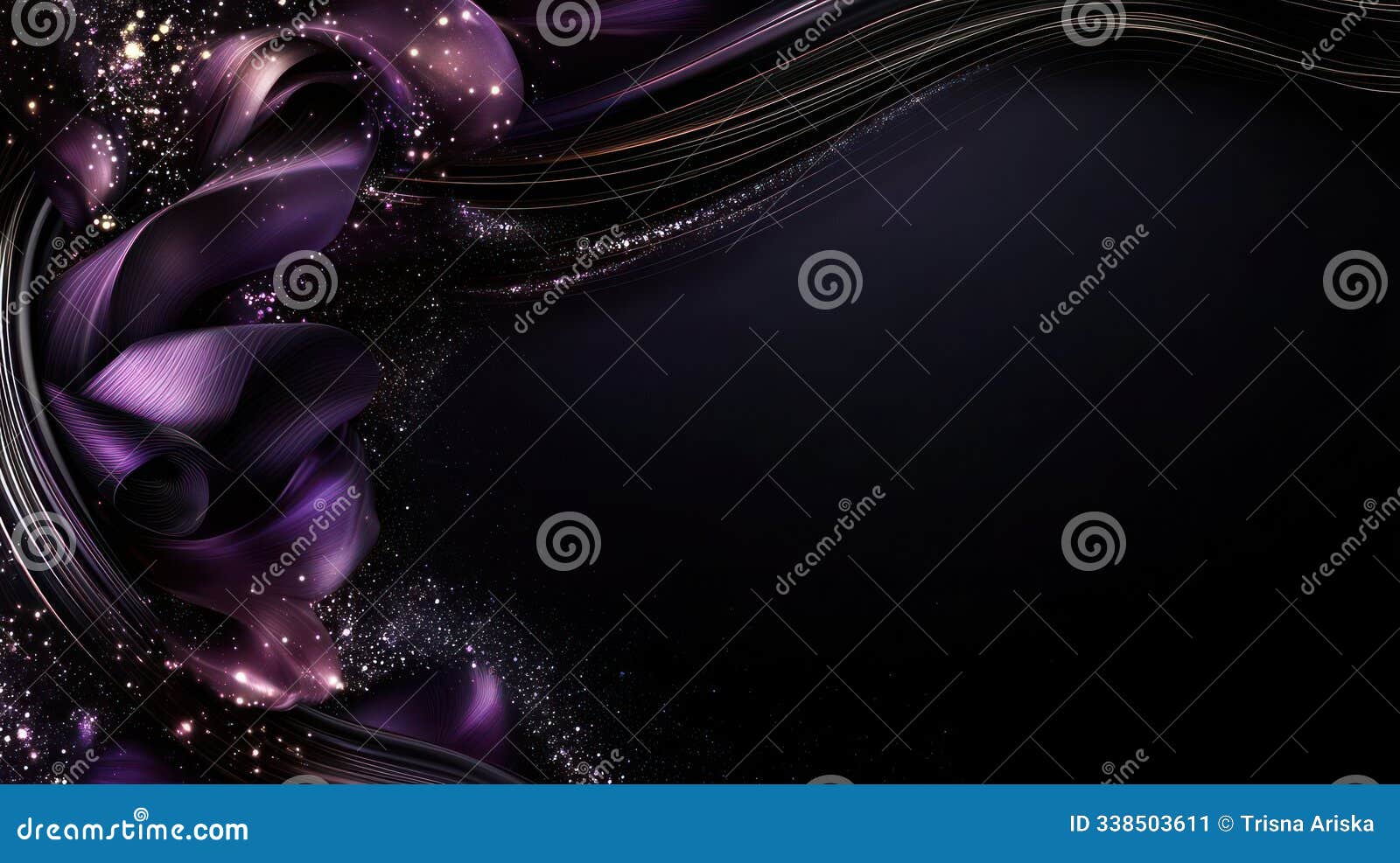 A Dark, Elegant Background with Flowing Purple Ribbons and Sparkling Elements Stock Illustration ...
