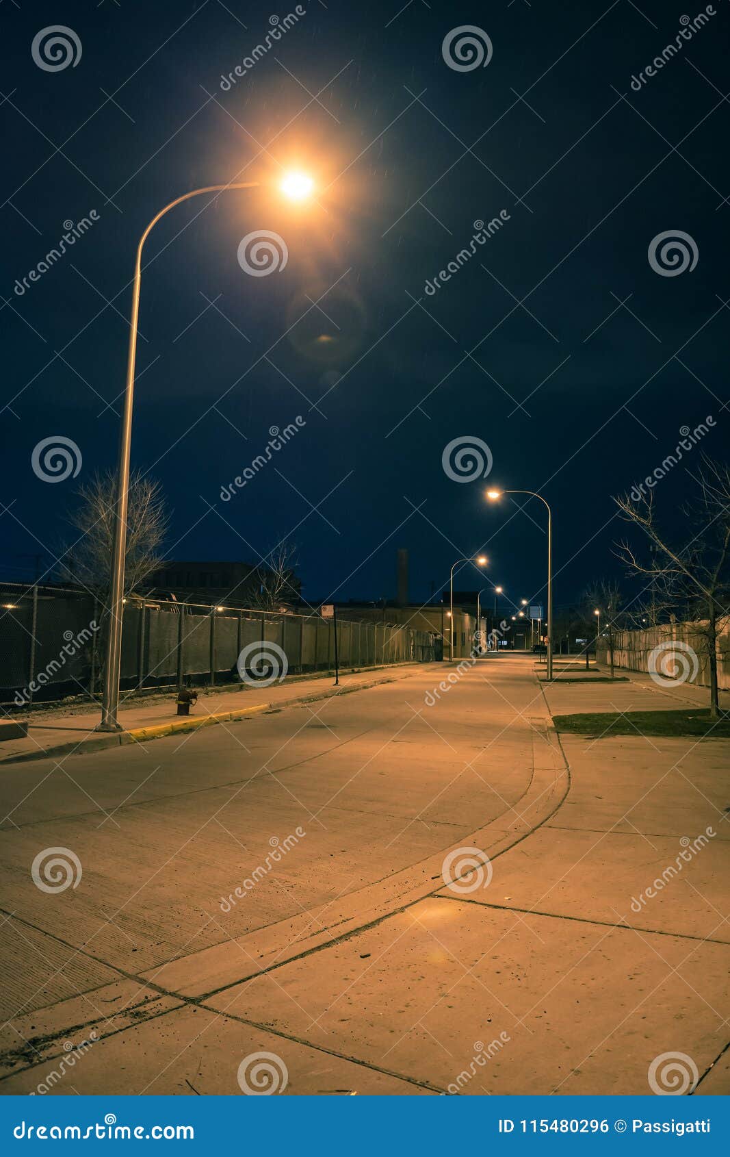 Dark and Empty City Street at Night Stock Photo - Image of chicago ...