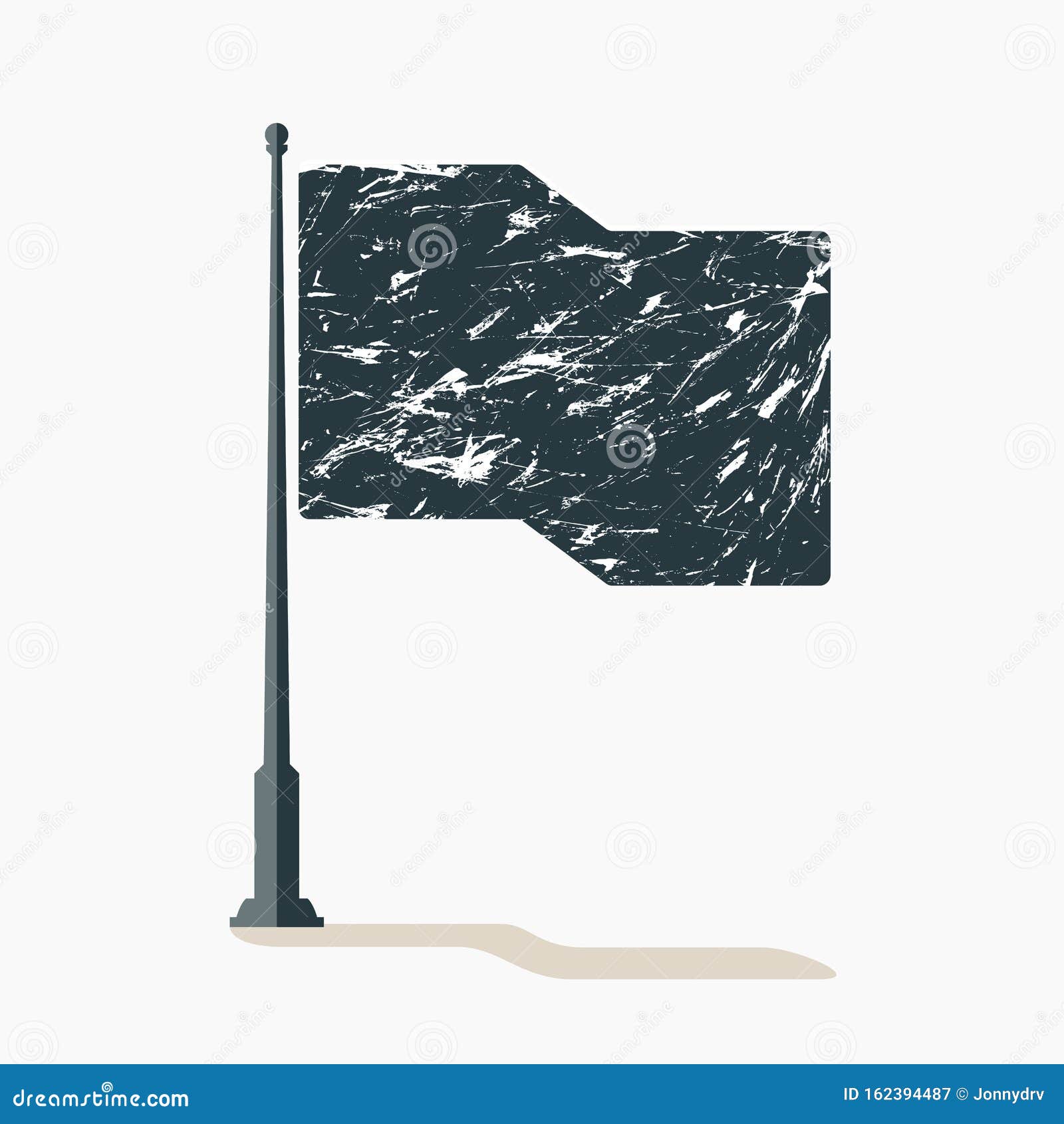 Dark Empty Flag Template on Flagpole, Flag with Scratches in Vector ...