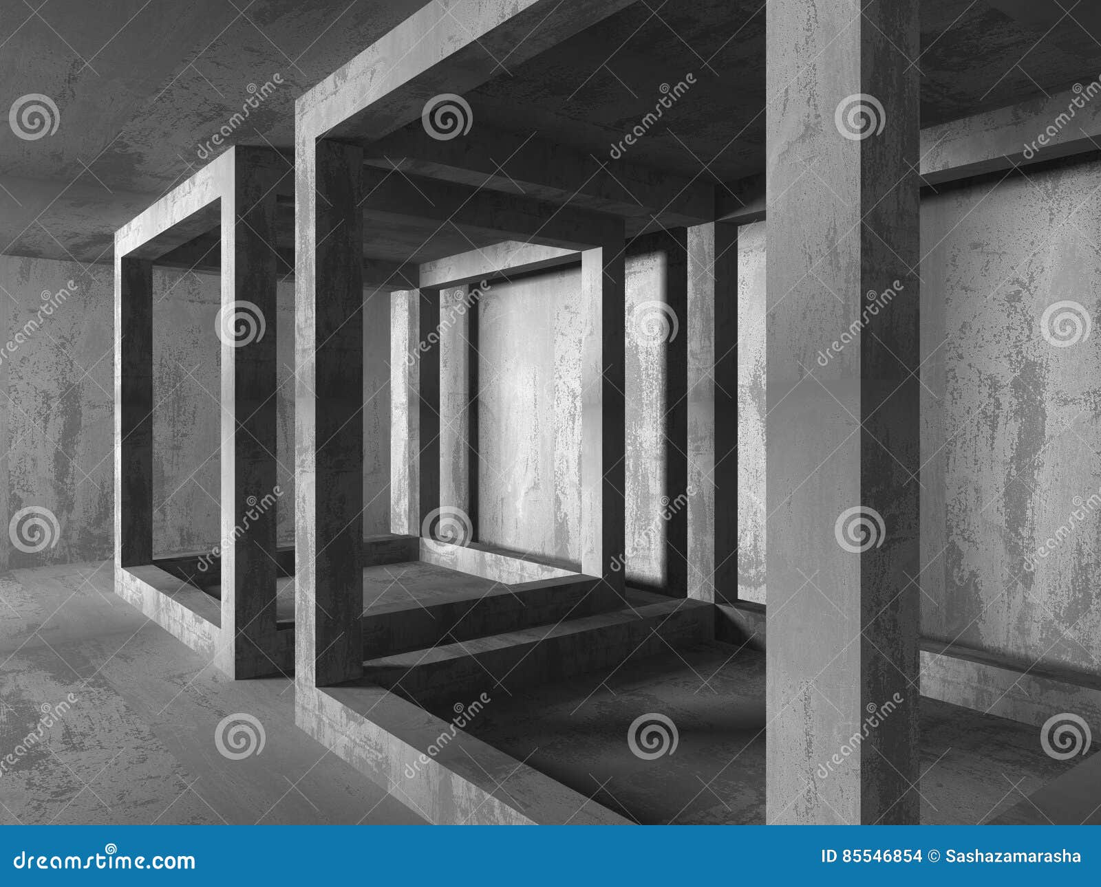 Dark Empty Room. Concrete Rusty Walls Stock Illustration - Illustration ...