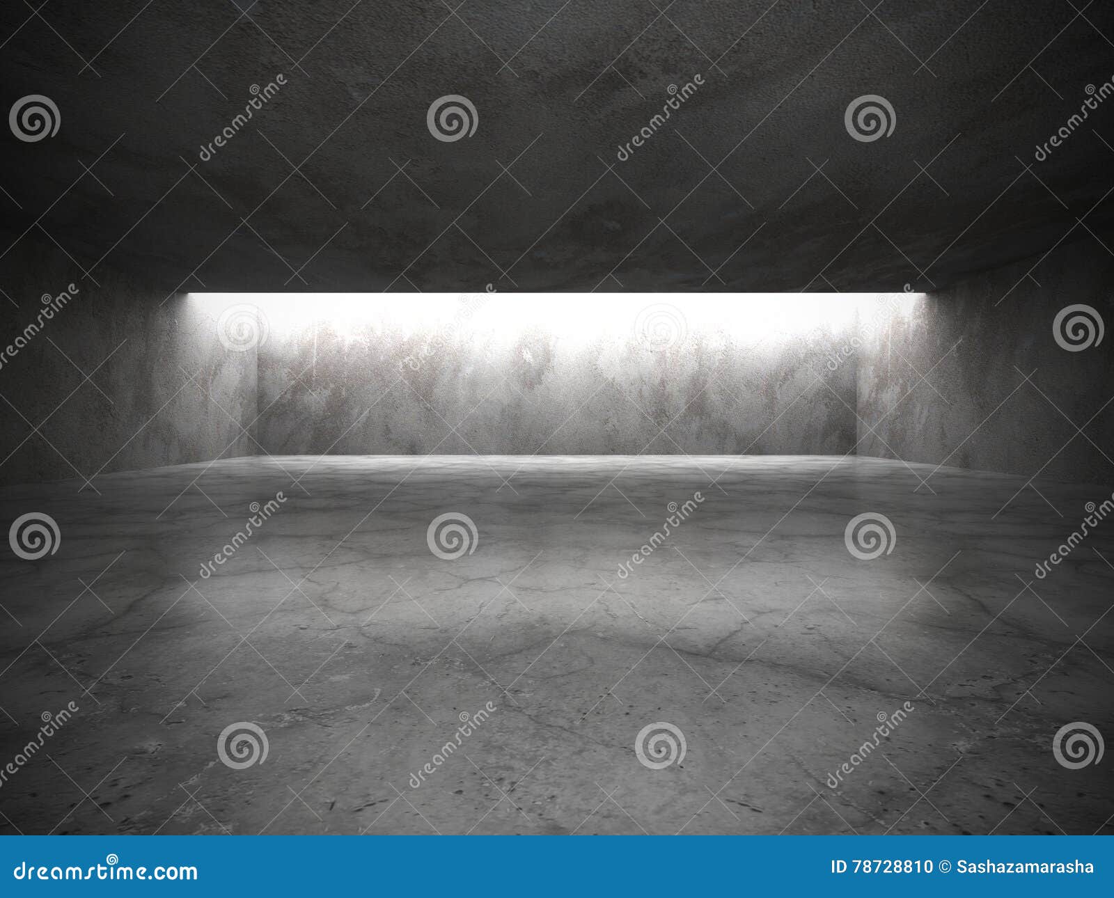 Dark Empty Room Interior with Old Concrete Walls and Ceiling Light ...