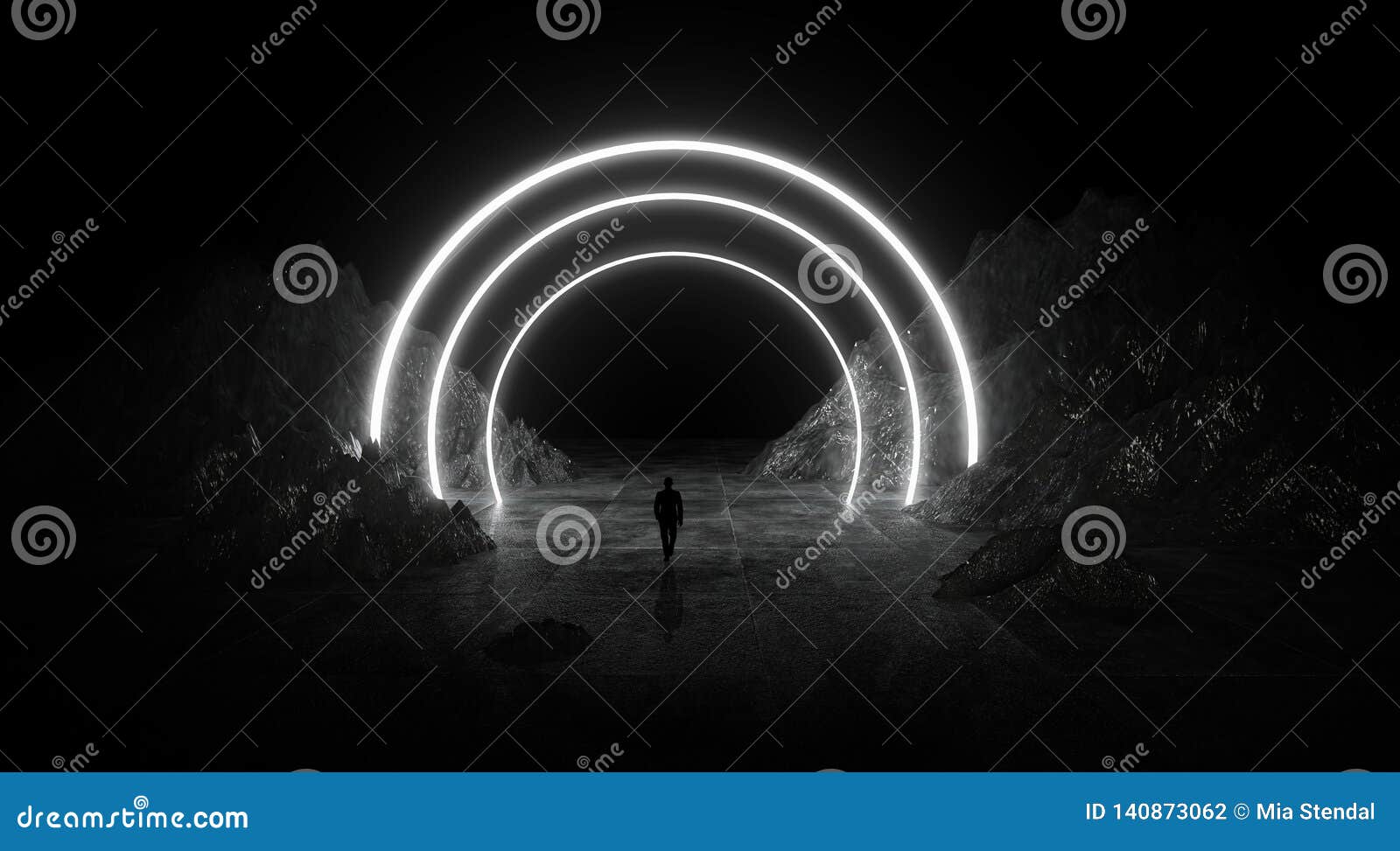 Dark, Empty Space, Empty Stage, Room with Light Element, Neon Light ...