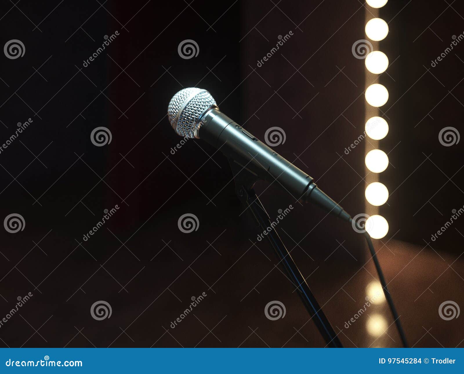 Dark Empty Stage with Microphone. 3d Render Stock Illustration ...