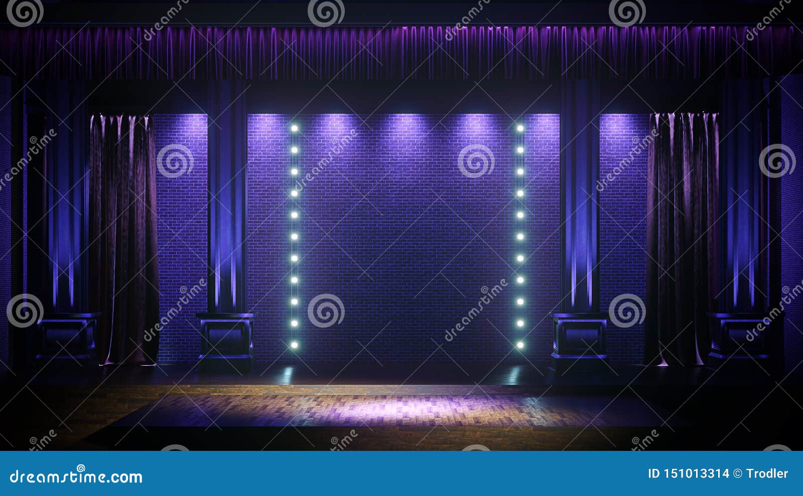 Dark Empty Stage with Spot Lights. Comedy, Standup, Cabaret, Night Club ...