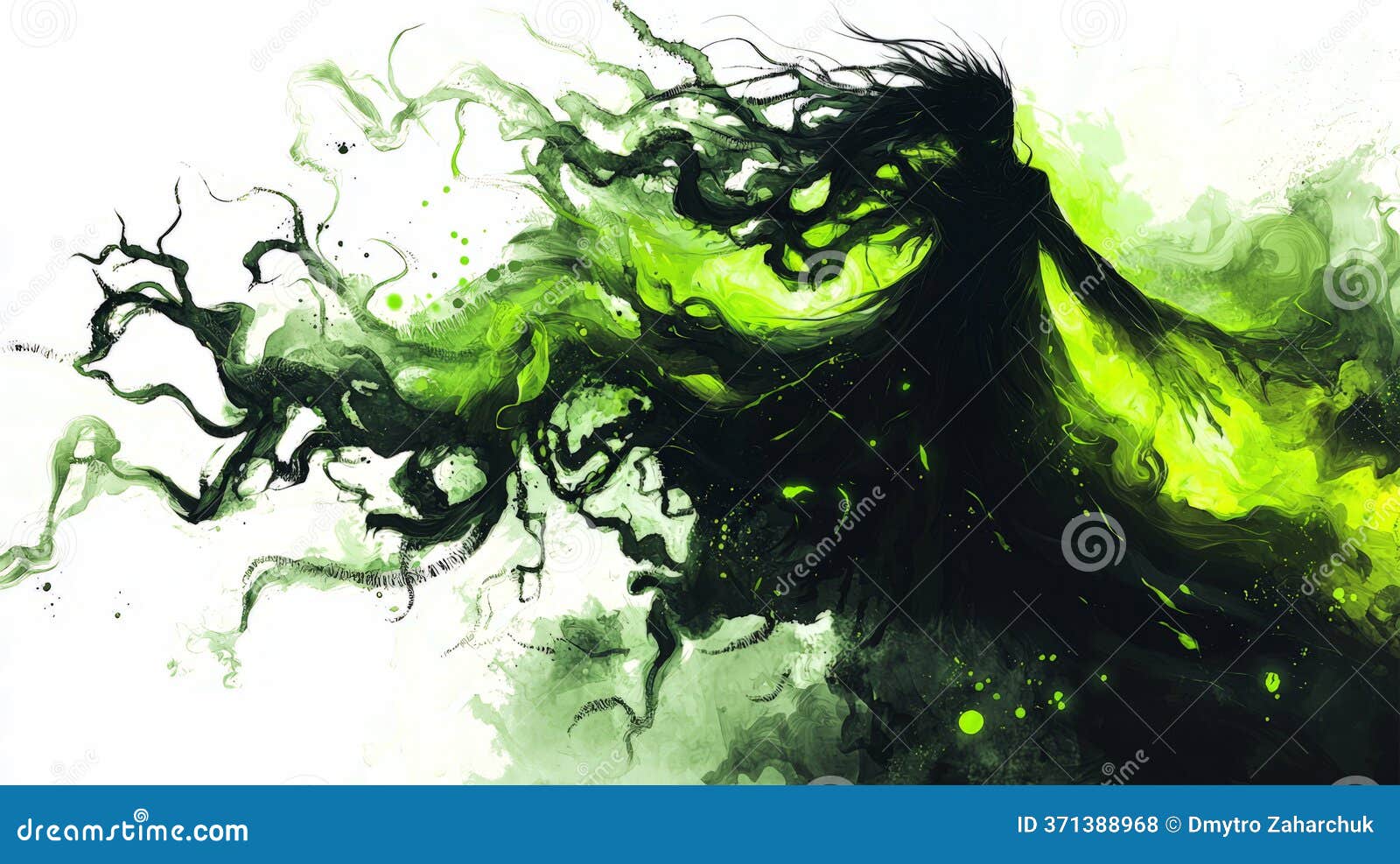 Dark Eldritch Horror Silhouette With Tentacles And Glowing Eyes On Neon Green Background Vector ...