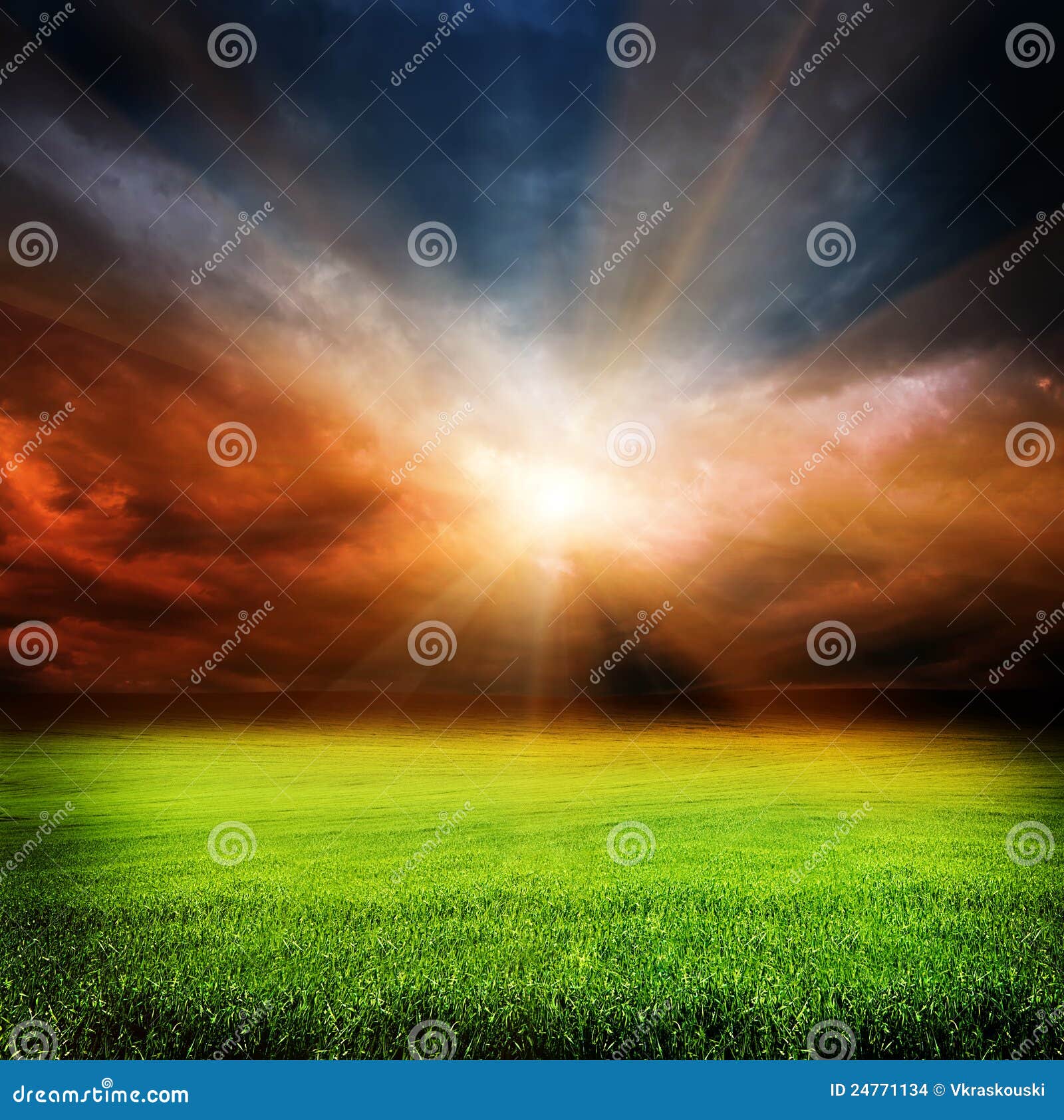 Dark Evening Sky and Green Field Stock Photo - Image of dusk, bright ...