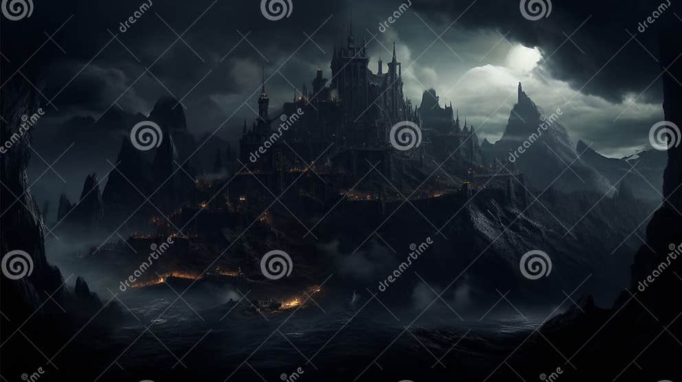 Dark Evil Castle Hidden in the Mountains Stock Illustration ...
