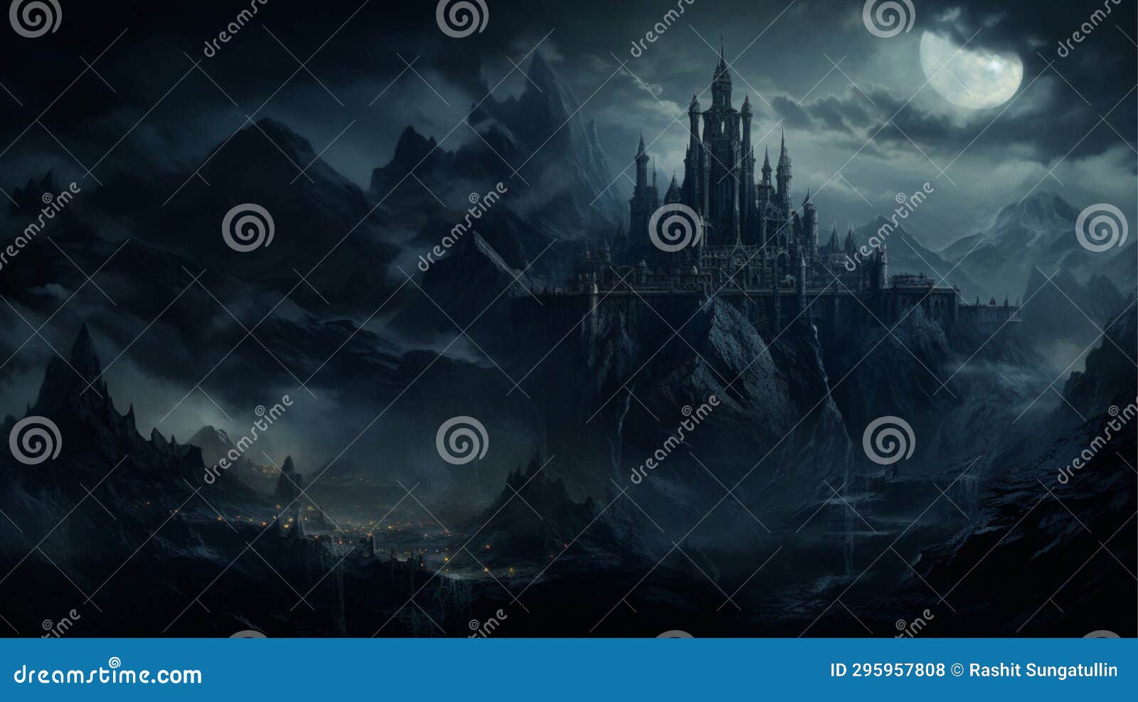 Dark Evil Castle in the Mountains Stock Illustration - Illustration of ...