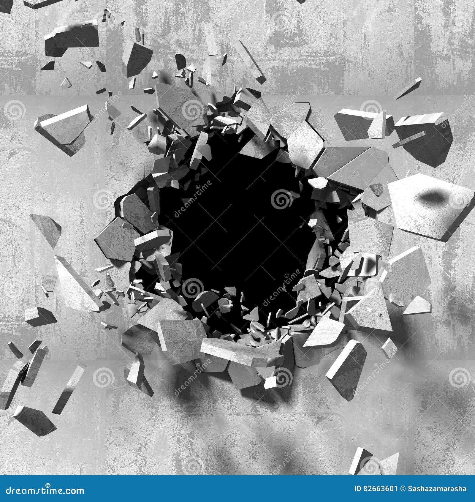 Dark Explosion Hole of Concrete Old Wall Stock Image - Image of effect ...