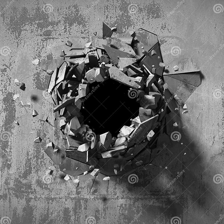 Dark Explosion Hole of Concrete Old Wall Stock Illustration ...