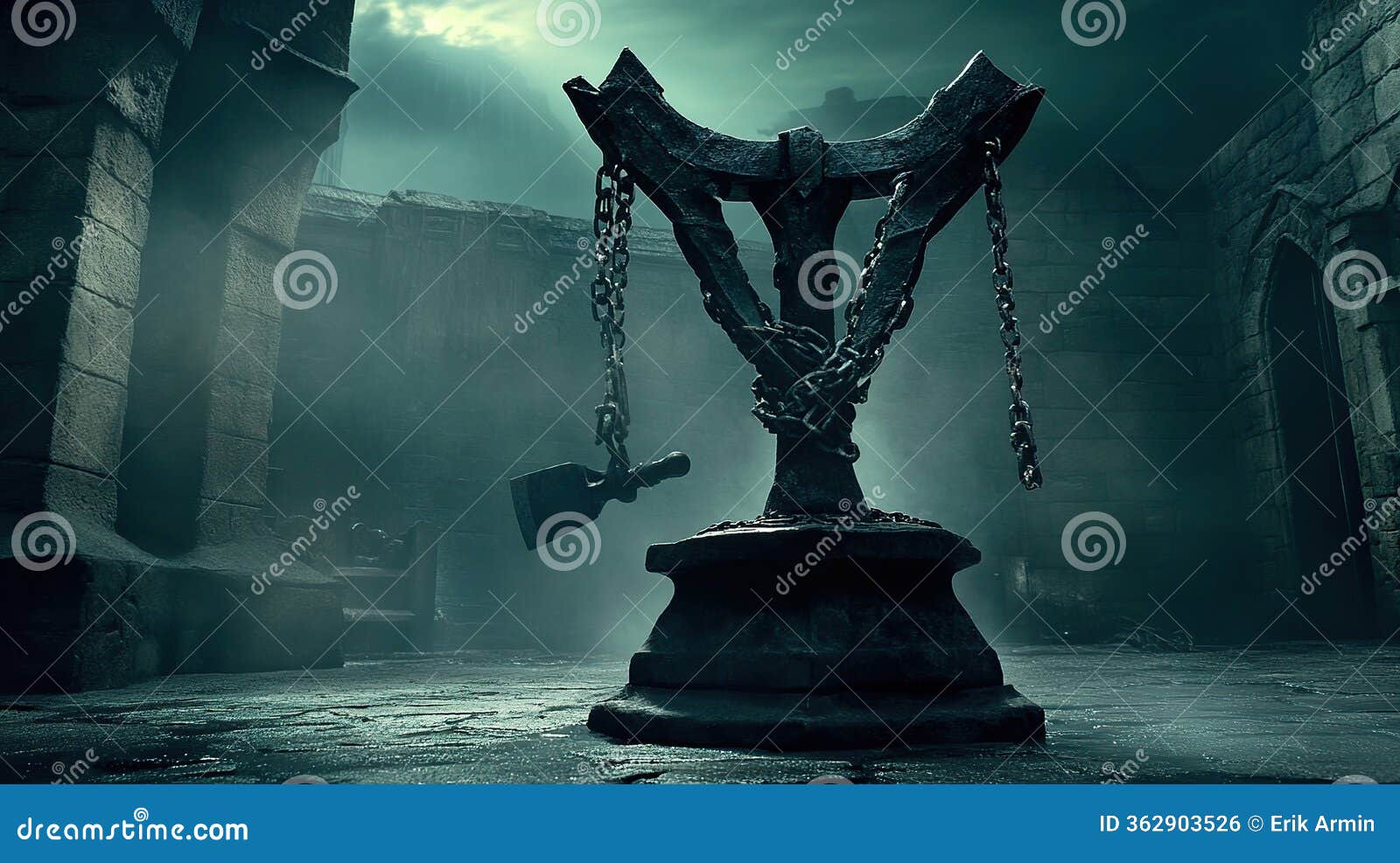 Dark Fantasy Chained Scale Justice Courtyard Stock Photo - Image of ...