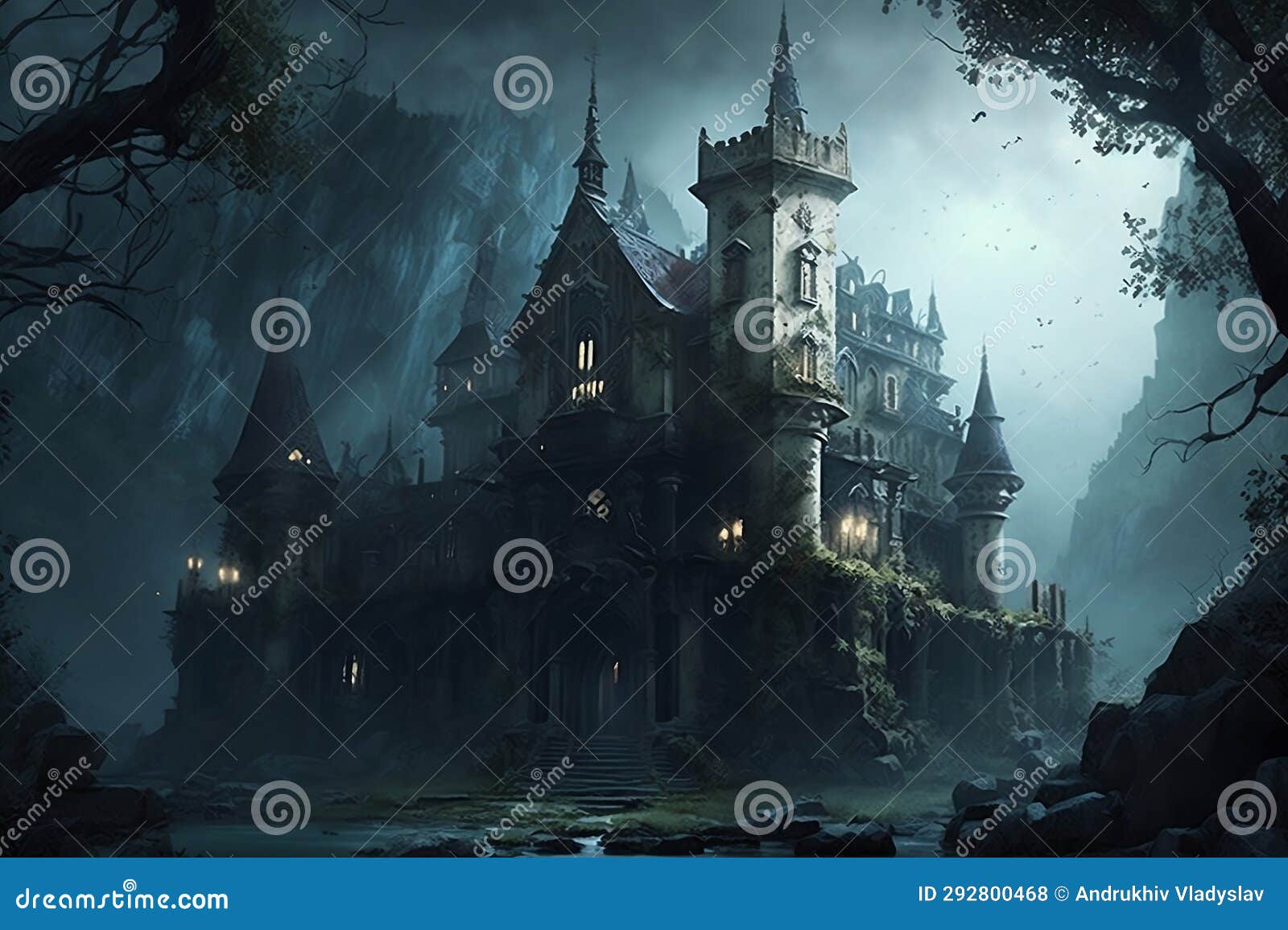 Dark Fantasy Monastery Scary Illustration Stock Illustration ...