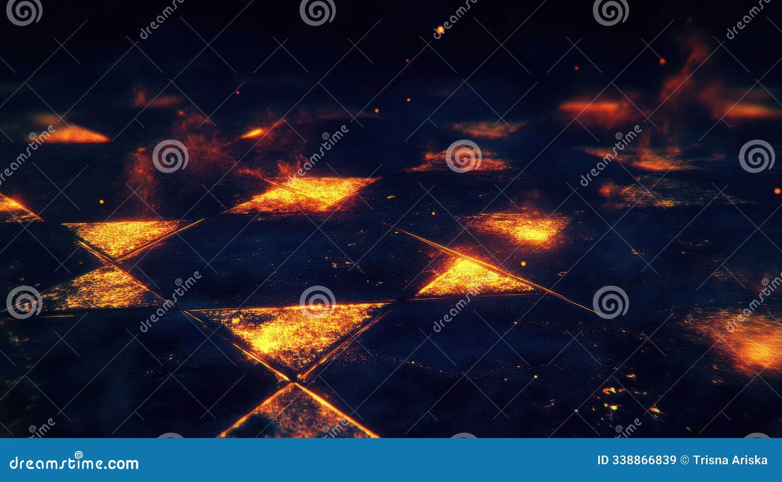 A Dark, Fiery Floor with Glowing Triangular Patterns and Smoky Effects ...