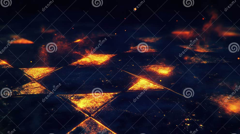 A Dark, Fiery Floor with Glowing Triangular Patterns and Smoky Effects ...